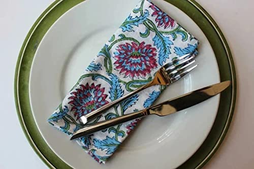 REYNOSOHOMEDECOR Cotton Cloth Napkins Set of 10 Hand Block Printed Size 16 x 16 Kitchen Dining Room Table