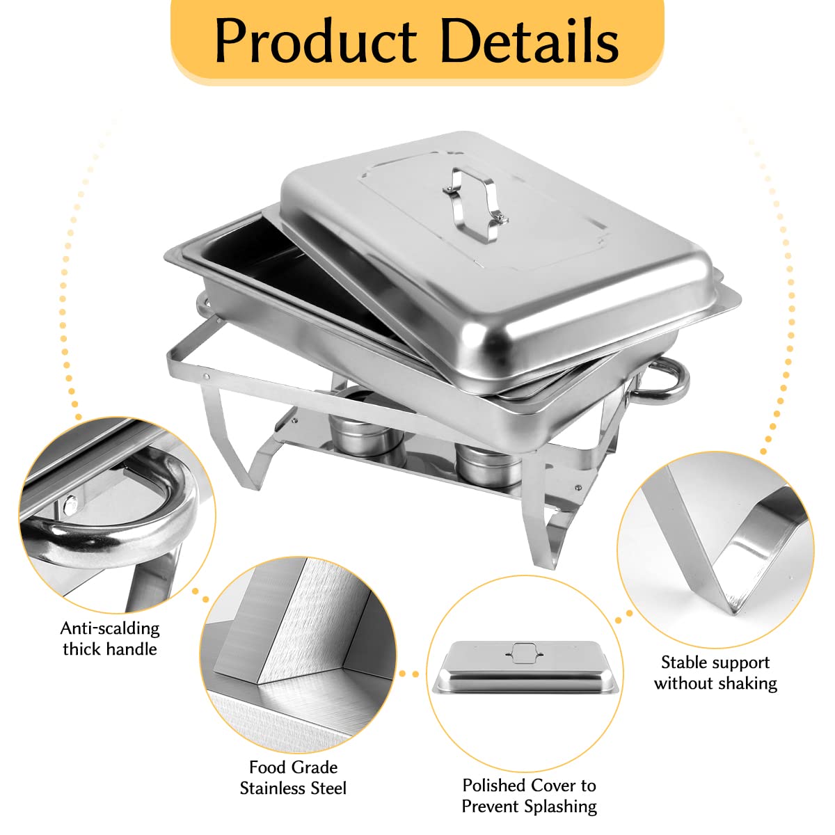 Snowtaros 4 Pack 8QT Chafing Dish Buffet Set, Stainless Steel Food Warmer Set, Rectangular Buffet Server with Tongs & Spoons for Parties, Catering, Banquets, Events (2 Full Size + 2 Half Size)