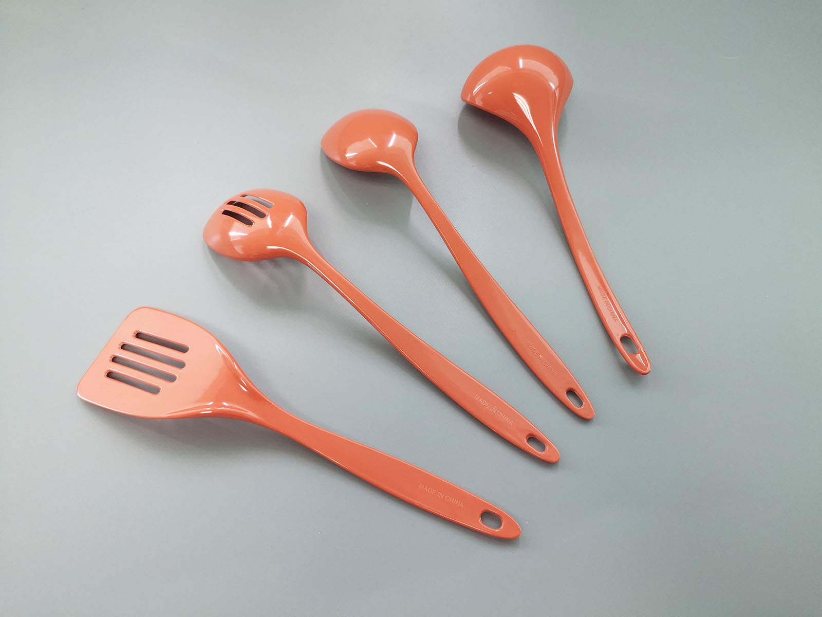 Melamine Utensil Set, 4-Piece,Slotted Spoon,Spatula,Ladle,Spatula (orange)