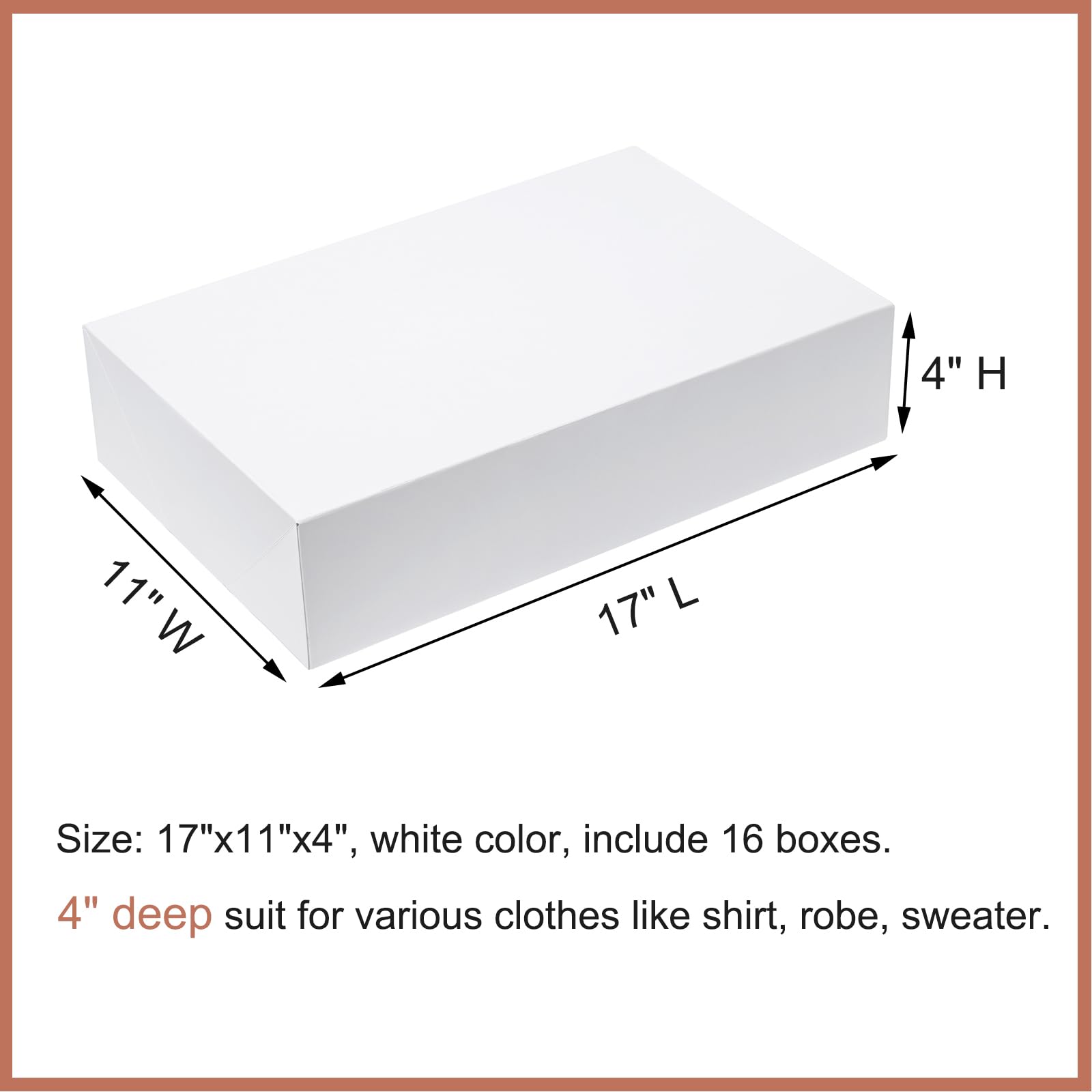 Mcfleet 16 Pack Large Gift Boxes with Lids 17x11x4 Inches Extra Deep Shirt Boxes Clothes Robe Sweater Box for Christmas Presents, Holidays, Birthday Gift Wrapping White