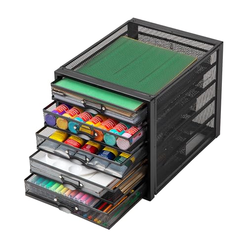 Mind Reader File Storage Drawers, Desk Organizer, Multi-Purpose, Crafts, Office, Metal Mesh, 11"L x 14"W x 11"H, Black, 5 Drawer