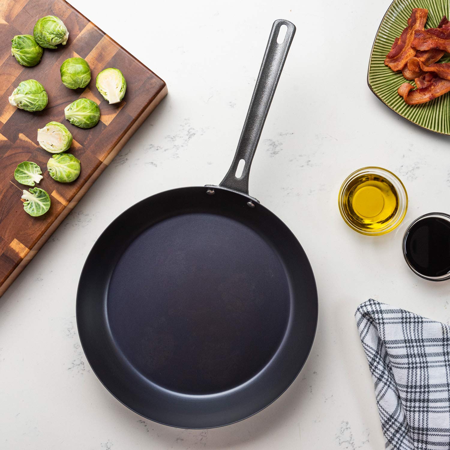 VIKING Culinary Blue Carbon Steel 2-Piece Nonstick Fry Pan Set, 10 Inch & 12 Inch, Ergonomic Stay-Cool Handle, Grill, Oven Safe, Works on All Cooktops including Induction