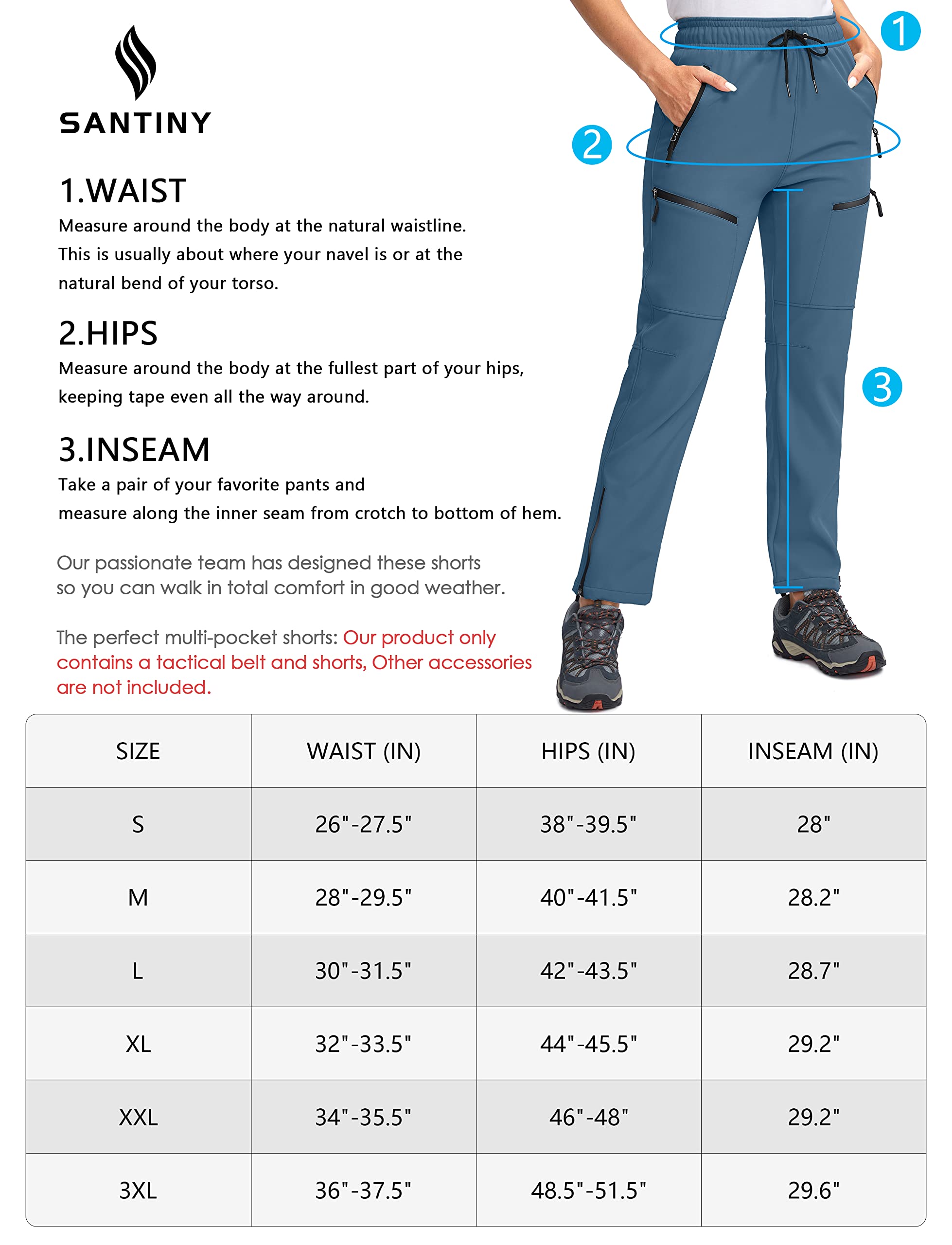 SANTINY Women's Fleece Lined Hiking Pants 4 Zipper Pockets Warm Winter Softshell Snow Ski Pants Waterproof Insulated (Black_XL)
