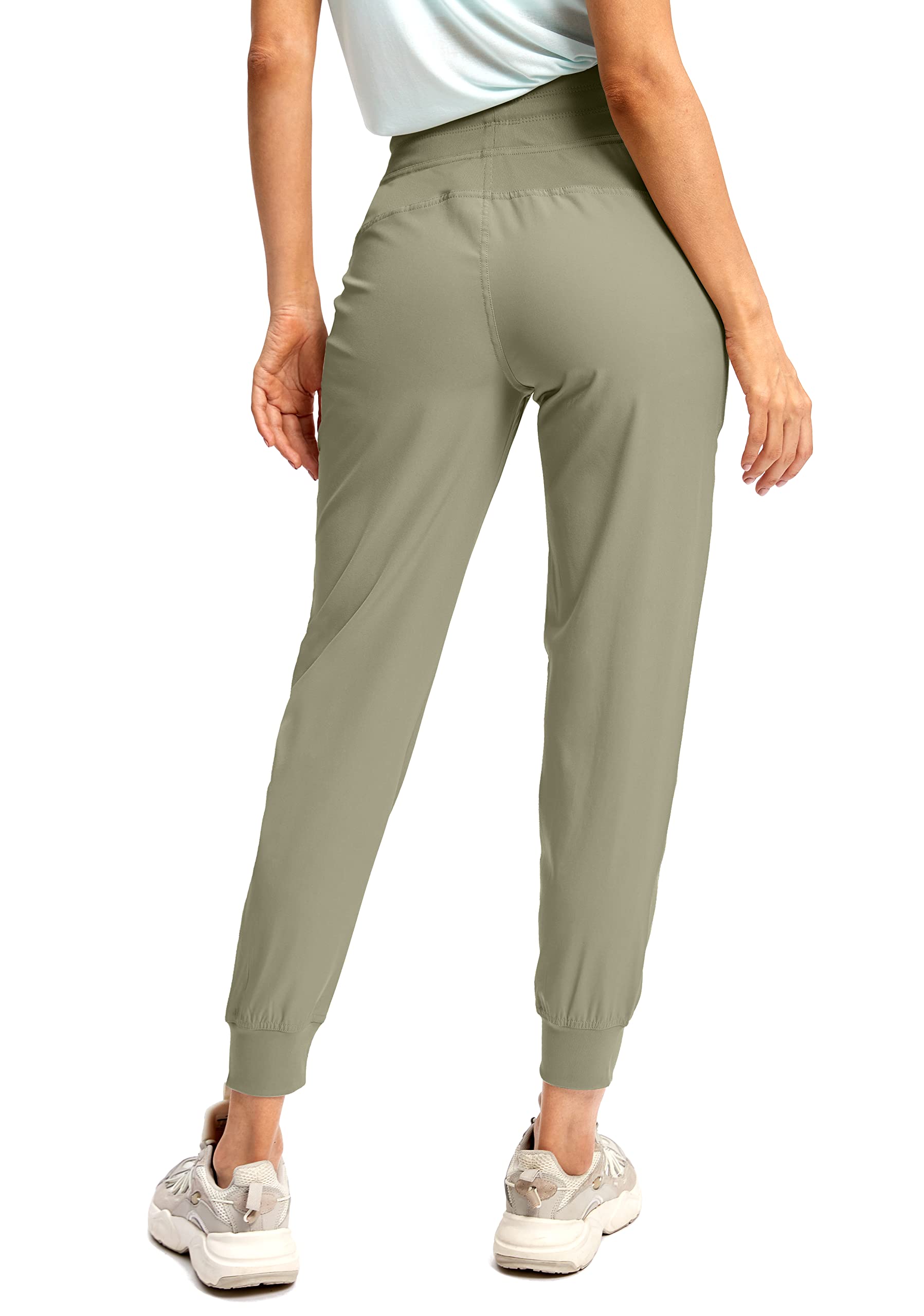 SANTINY Women's Lightweight Joggers High Waisted Running Hiking Track Pants Workout Athletic Jogger for Women Zipper Pockets (Grey Sage_S)