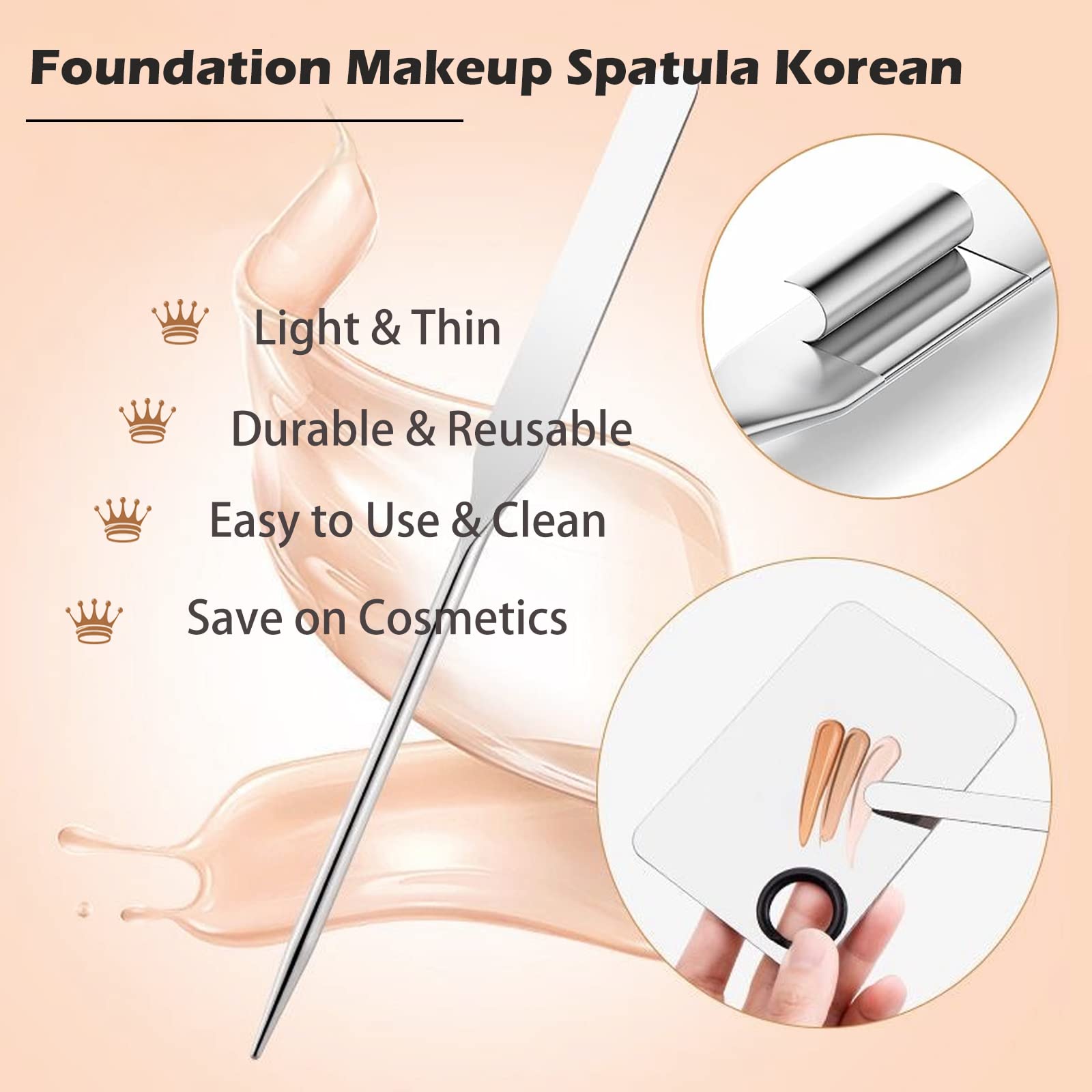 Penugo Picasso Makeup Spatula and Palette Set, Korean Makeup Spatula with Leather Cover, Stainless Steel Makeup Palette with Scraper Tool, Metal Foundation Palette for Cosmetic Pigment Blending(SS)