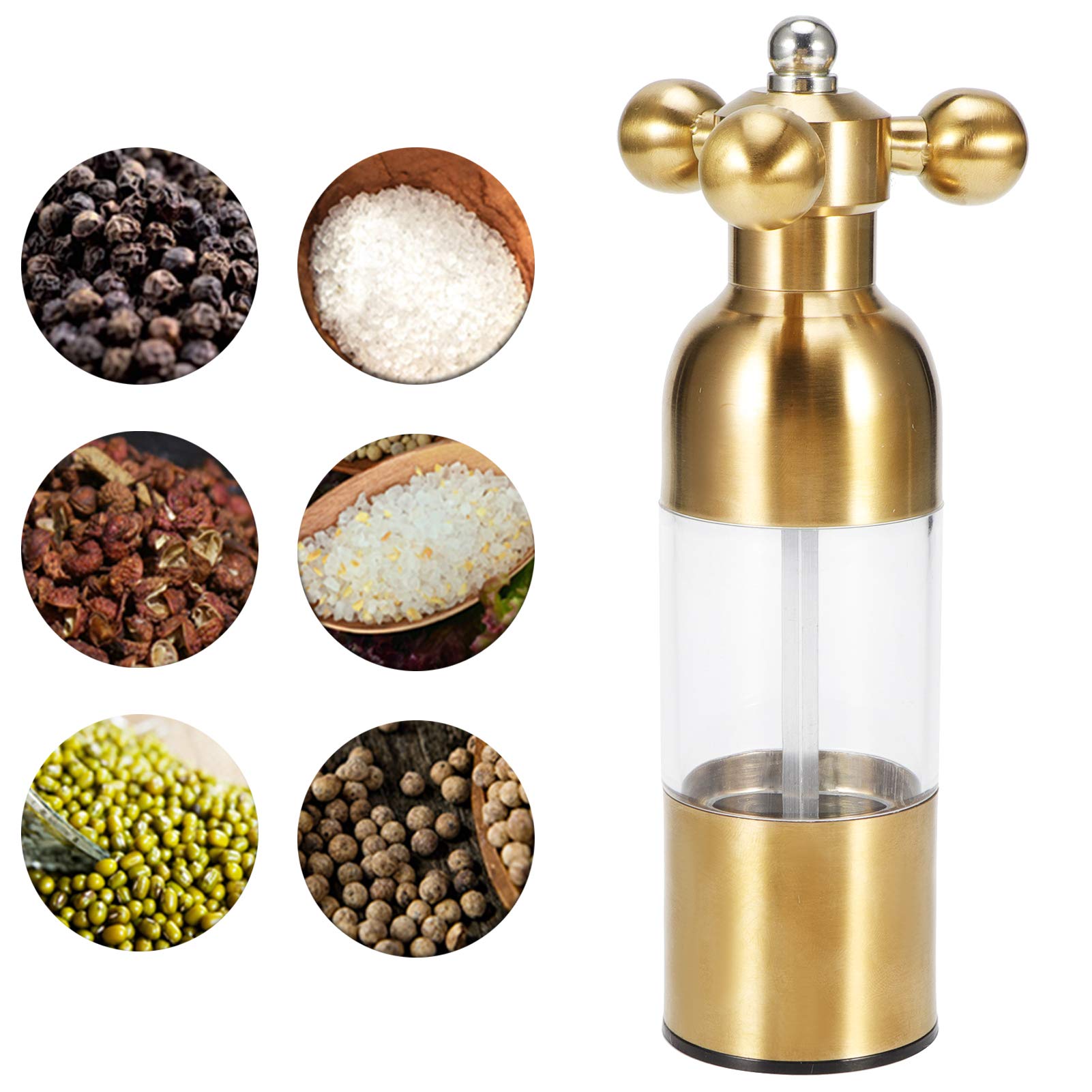 Pepper Grinder, Salt Grinder, Stainless Steel Wear-Resistant Labor-Saving for Pepper All Kinds Of Spices Salt(Golden)