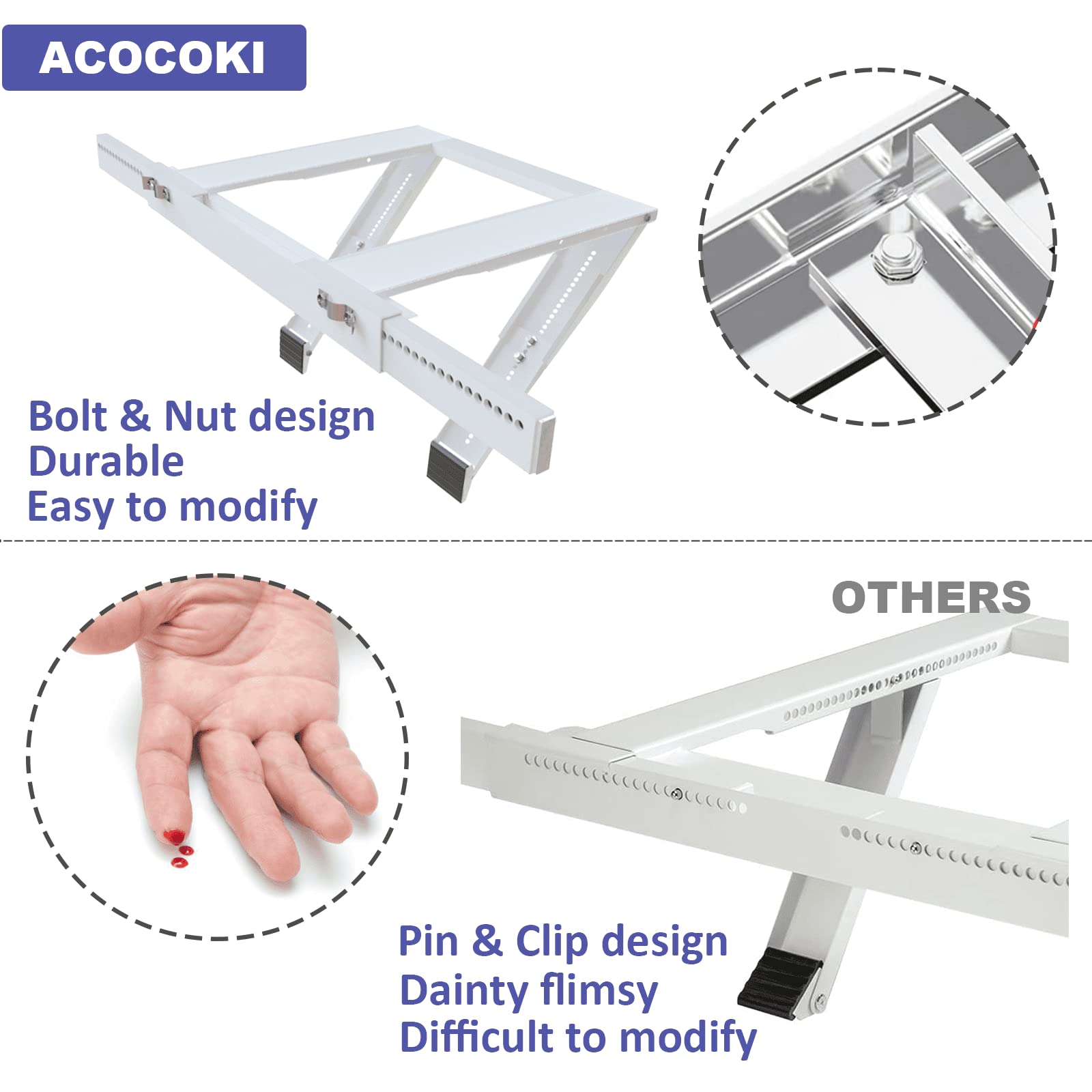 Window Air Conditioner Support Bracket No Drilling, Extra Large Heavy Duty Universal AC Window Bracket No Drill Easy Assembly, Hold Up to 220 lbs, Fits Single Or Double Hung Windows