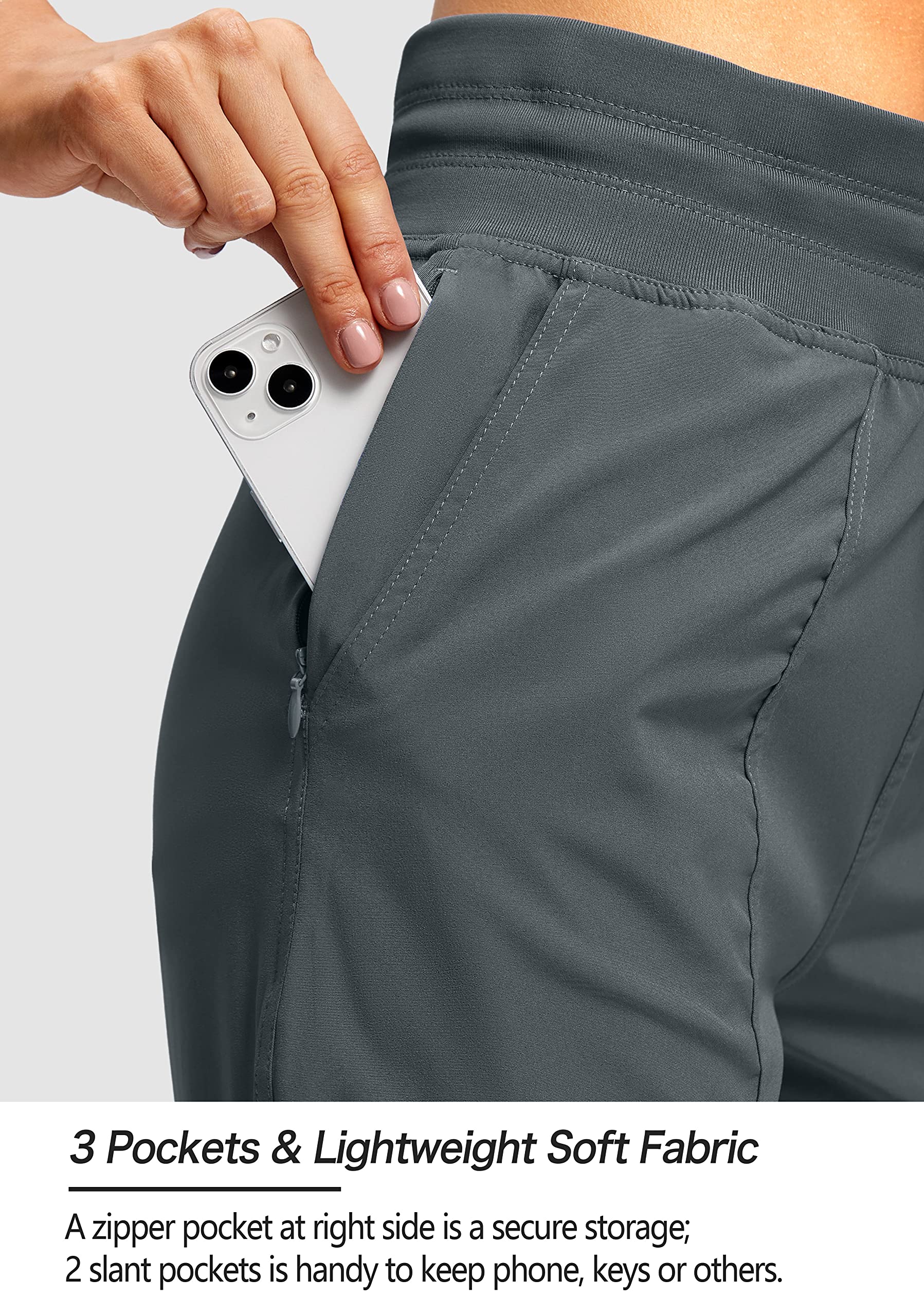 SANTINY Women's Lightweight Joggers High Waisted Running Hiking Track Pants Workout Athletic Jogger for Women Zipper Pockets (Dark Grey_L)