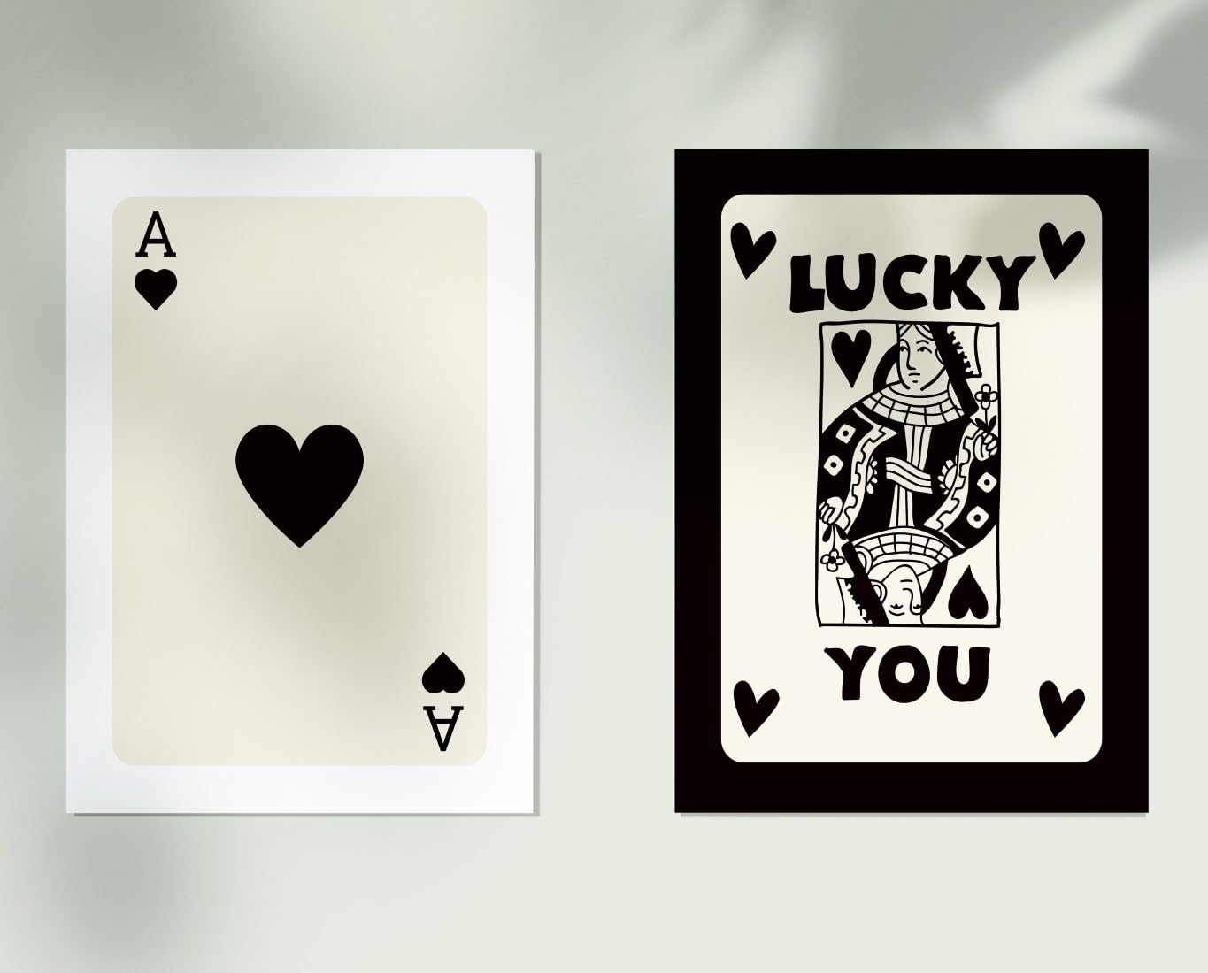 MINI ZOZI Lucky You Poker Wall Decor Canvas Art Posters 16X24 Trendy Wall Art Prints Aesthetic Funky Room Art Bedroom Apartment Set Of 2 Retro Vintage Funny Queen Ace Spades Deck Of Cards Black White