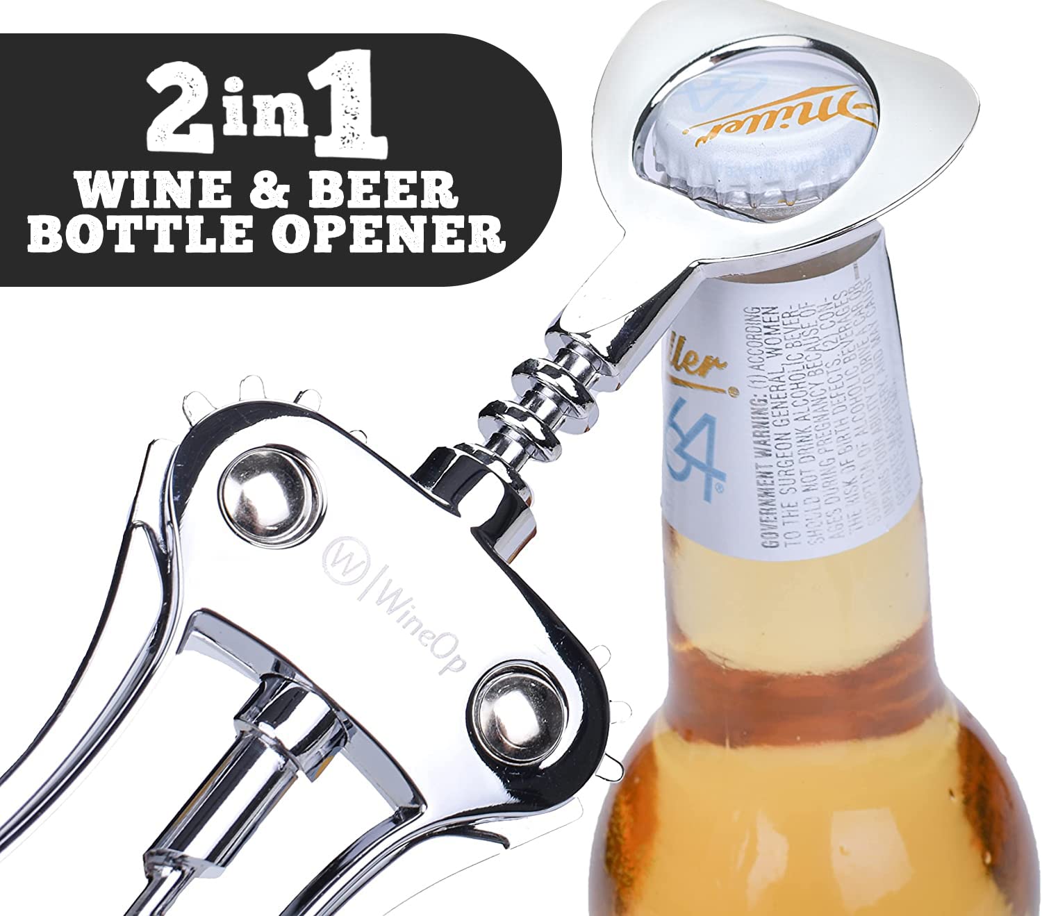 WineOp Professional Winged Wine Bottle Opener Corkscrew Beer Bottle Opener | Premium Wing Wine Opener Cork Screw for Home Kitchen Restaurant Bar Waiters Bartenders Multifunctional Easy Use Cork Opener