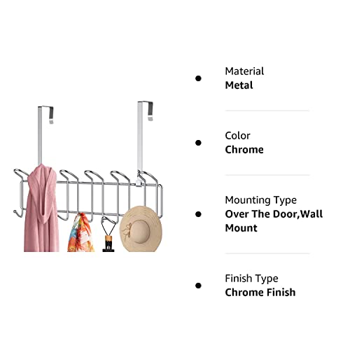 Minggoo Over The Door 13-Hook Rack Heavy-Duty, Wall Mounted Coat Rack,Door Clothes Hanger for Living Room, Cloakroom, Bathroom, Chrome Finish