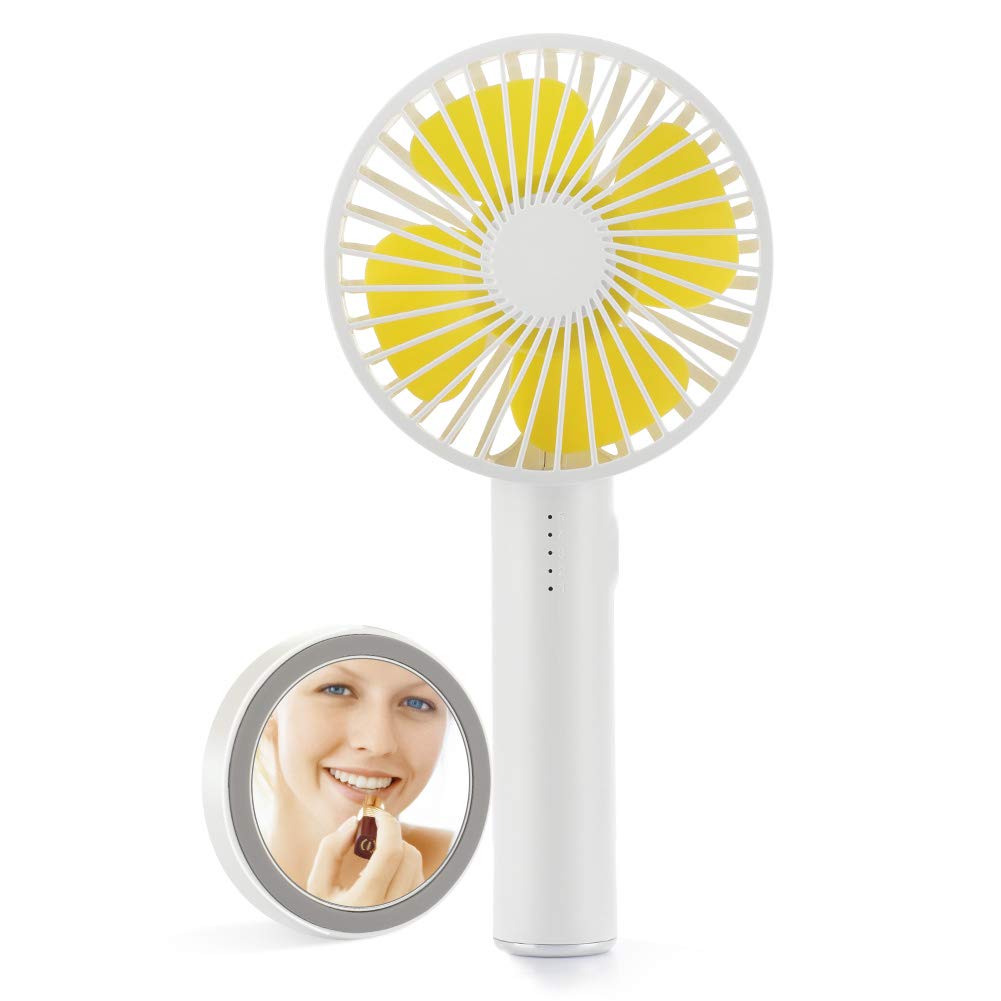 Mini Portable Handheld Fan with Makeup Mirror, 2 in 1 USB Small Desk Fan, 2000mAh Rechargeable Battery, 5 - Speed Mode Super Wind Personal Fan for Office, Home, Traveling, Outdoor