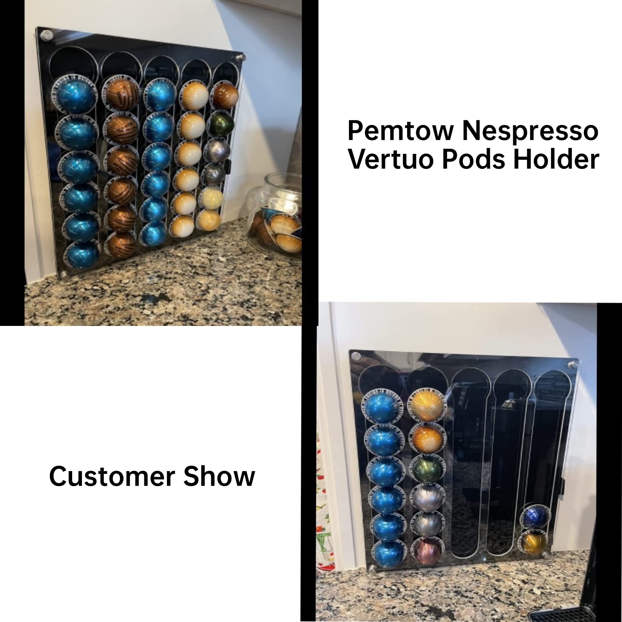 Pemtow Coffee Pod Holder Organizer Compatible With Nespresso Vertuo Capsules, Double-Deck Acrylic Vertuoline Pod Storage for Wall, Holds 30 Pods(Capsules Not Included)