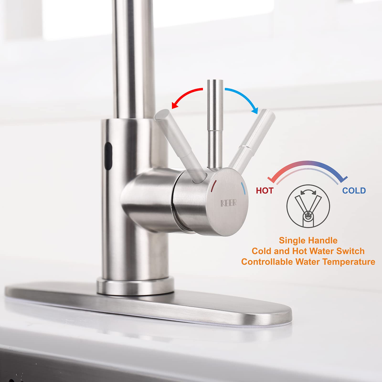 Touchless Kitchen Faucet with Pull Down Sprayer, Motion Sensor Kitchen Faucet with Kitchen Soap Dispenser, Single Kitchen Faucet High Arc Pull Out Faucet for Kitchen Sink RV Kitchen,Brush Nickel