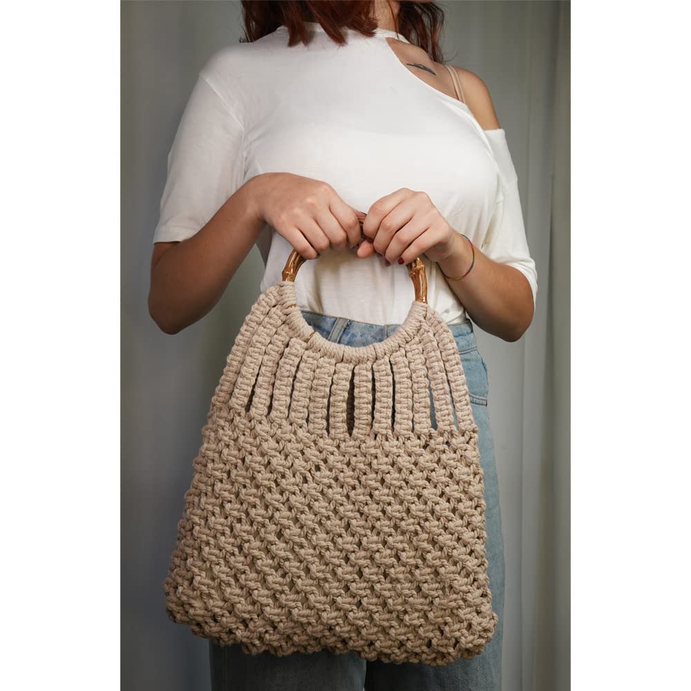 Wicker Purses for Women, Handmade Straw Bag, Cotton Handmade Handbag (Khaki)
