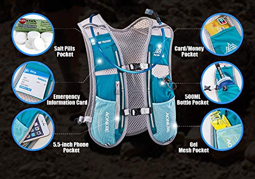 Lovtour Premium Running Race Hydration Vest Pack for Marathon, Cycling, Hiking with Soft Water Bottle As Gift (Blue+1.5L Water Bladder)