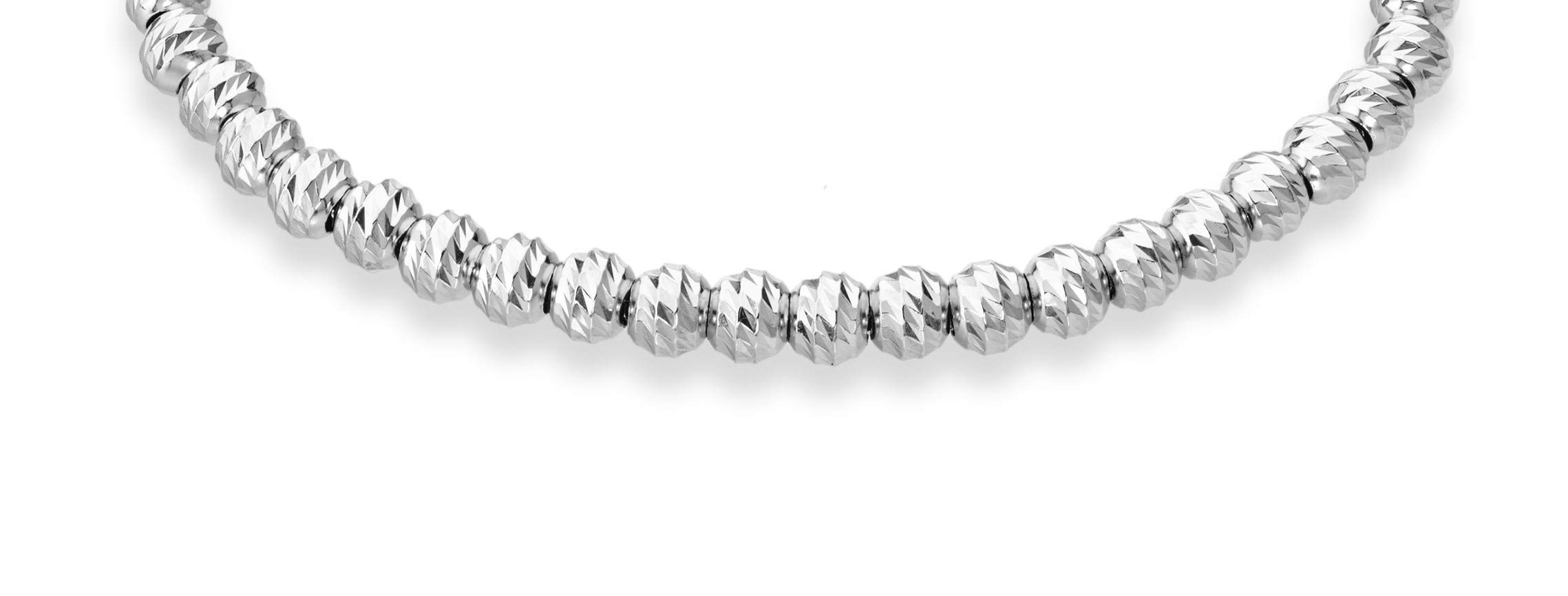 Miabella 925 Sterling Silver or Yellow Gold Over Silver Diamond-Cut Adjustable Bolo 4mm Bead Bracelet for Women, Handmade Italian Beaded Ball Chain Bracelet (sterling silver)