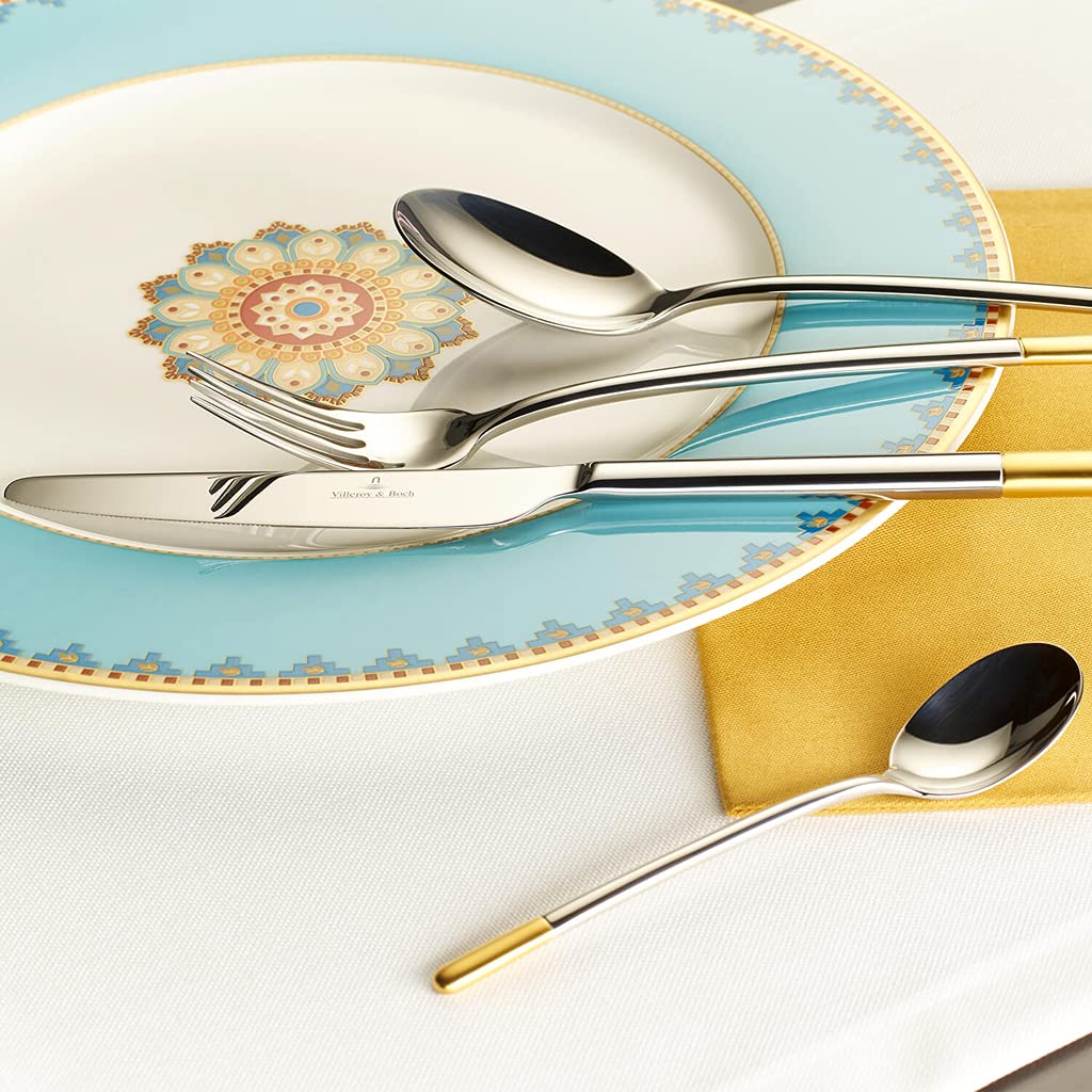 Villeroy & Boch Ella Service, 24 Pieces, Exclusive Stainless Steel Cutlery Leaf Appliqué for 6 People, Partially Gold Plated, Dishwasher Safe