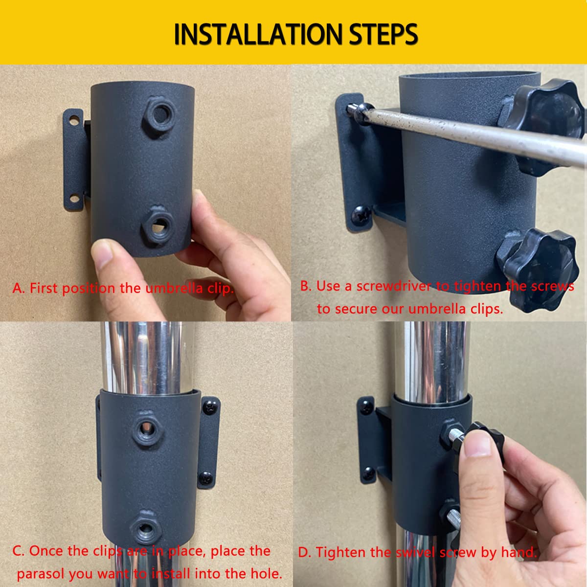 VANROUG Heavy Duty Patio Umbrella Holder,Patio Umbrella Stand Umbrella Clamp Mount Bracket for Deck Railing, Mount to Deck, Fences ,Balcony or Outdoor Courtyard etc... (2)
