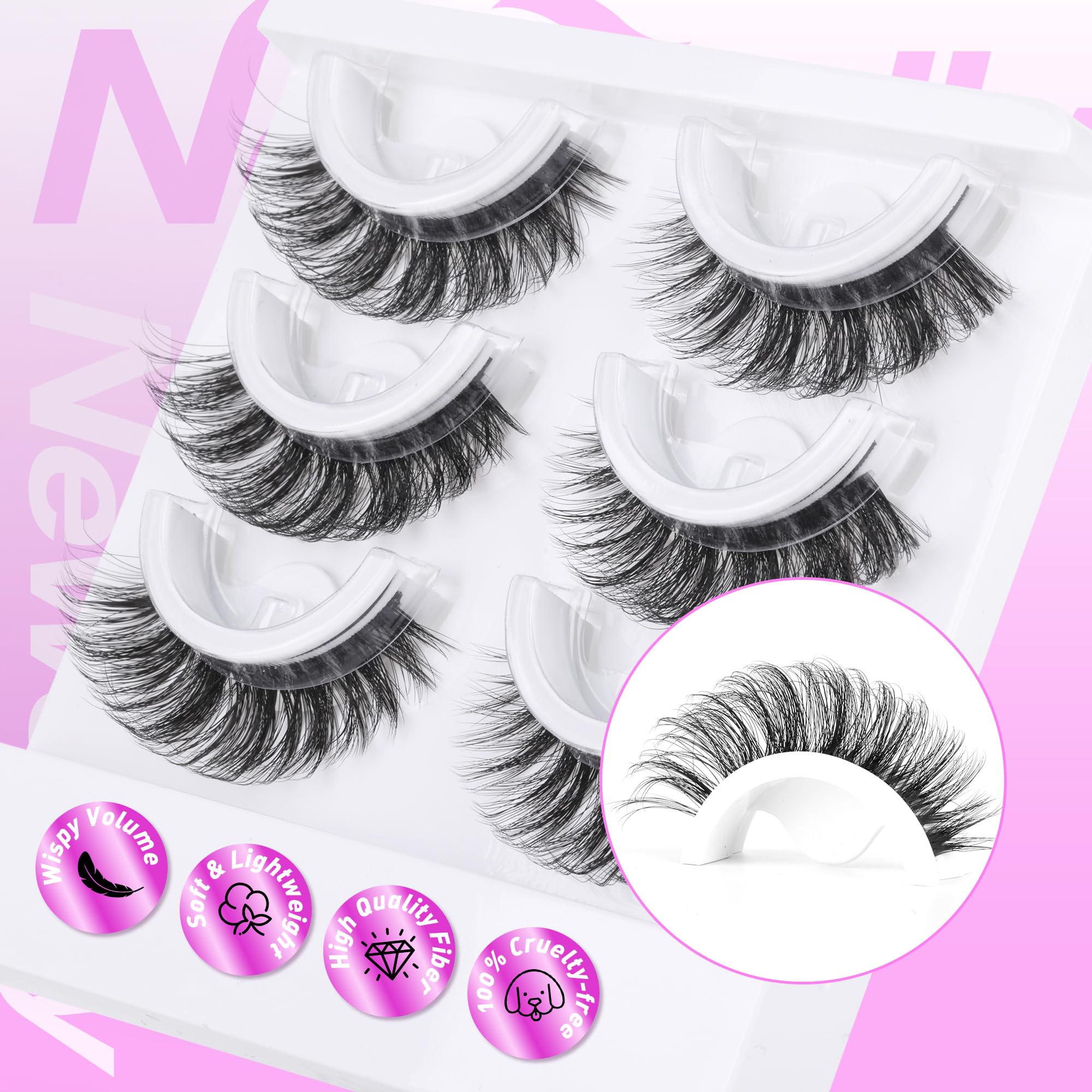 Newcally False Eyelashes 20MM Dramatic Faux Mink Lashes Pack Wispy Long Fake Eyelashes Thick Volume Fluffy Strip Eye Lashes 12 Pairs Multipack