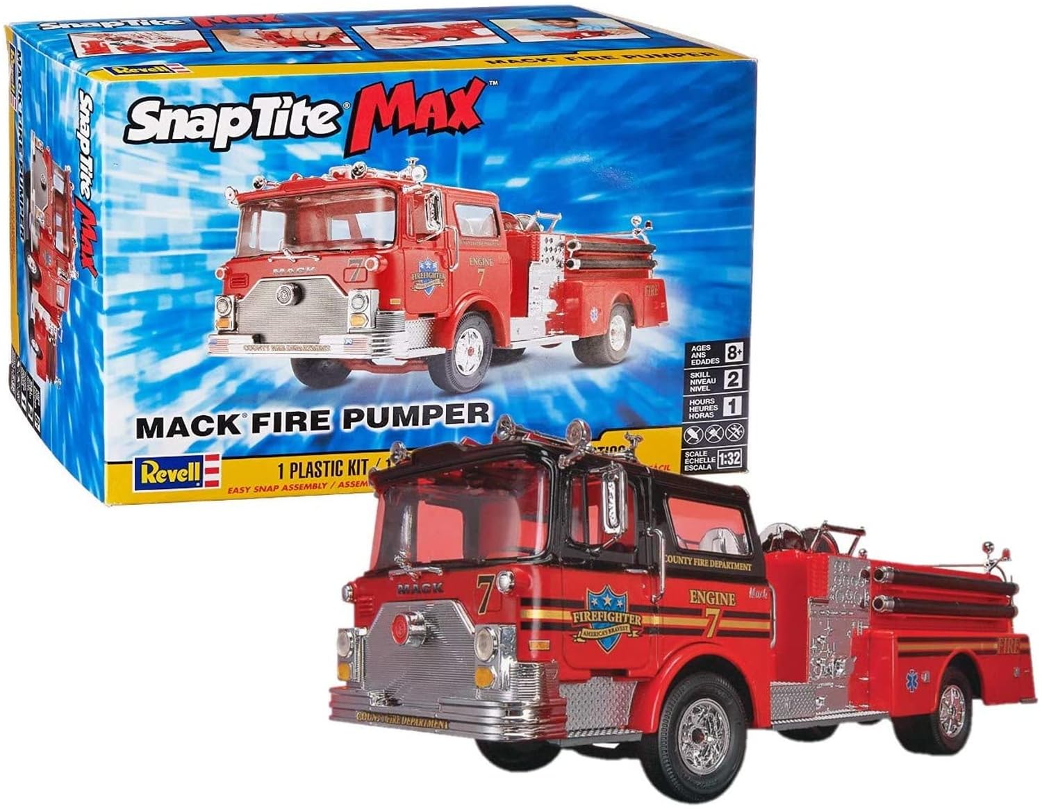 Revell SnapTite 85-1225 Mack Fire Pumper 1:32 Scale 60-Piece Skill Level 2 Model Building Fire Truck Kit