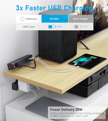 VILONG Desk Clamp Power Strip with USB, 2 in 1 Dual Layer Desktop Edge Power Strip, Removable Clamp Power Socket with 10AC Outlets & Switch, 6ft Extension Cord(Black)
