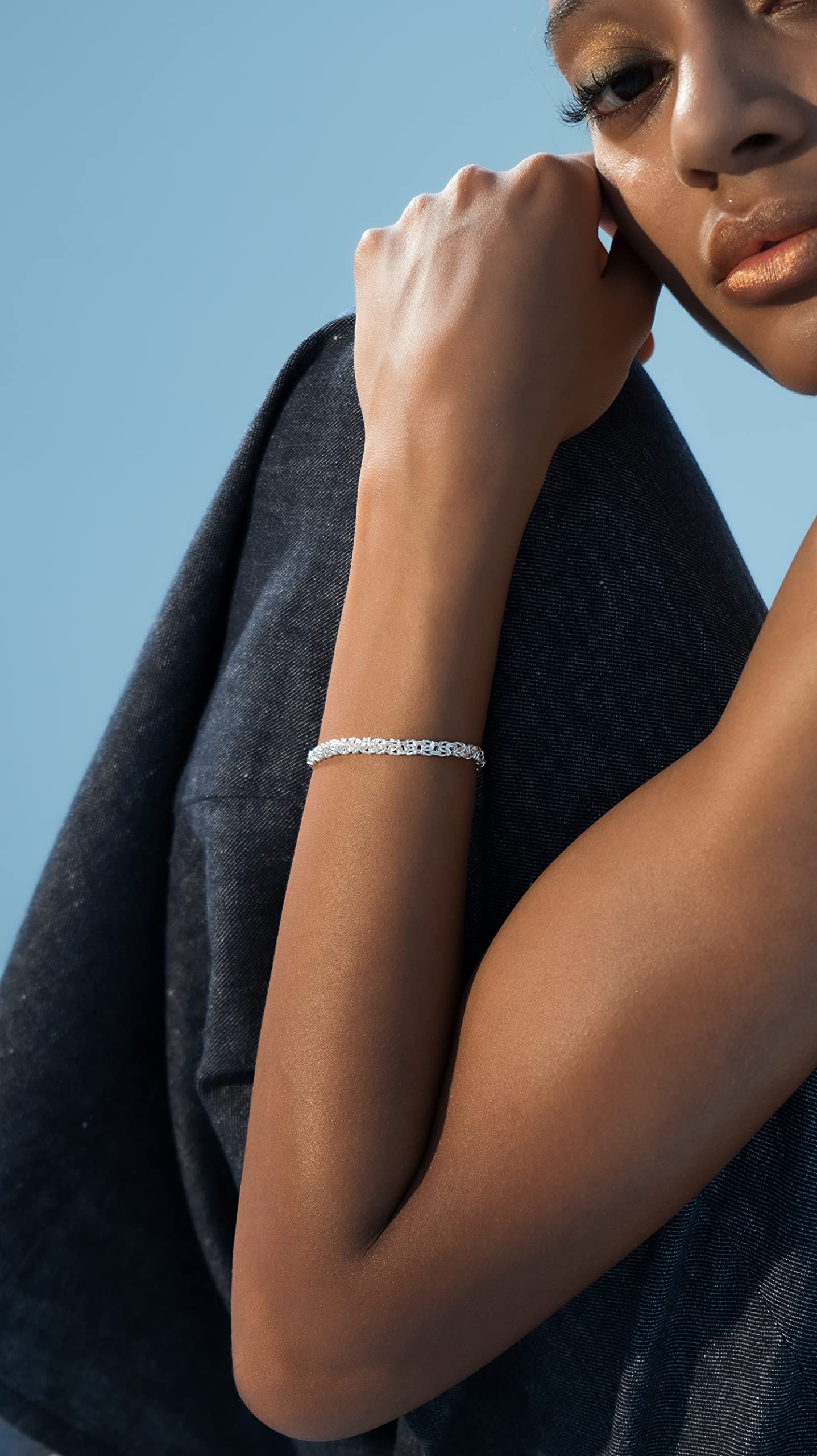 Miabella Italian 925 Sterling Silver 4mm Flat Byzantine Link Chain Bracelet for Women, 925 Made in Italy (Length 7.5 Inches)