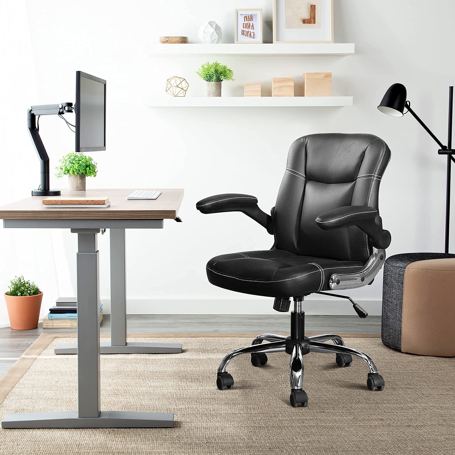 Mid-Back Ergonomic Office Faux PU Leather Chair Executive Computer Desk Chairs Managerial Executive Chairs