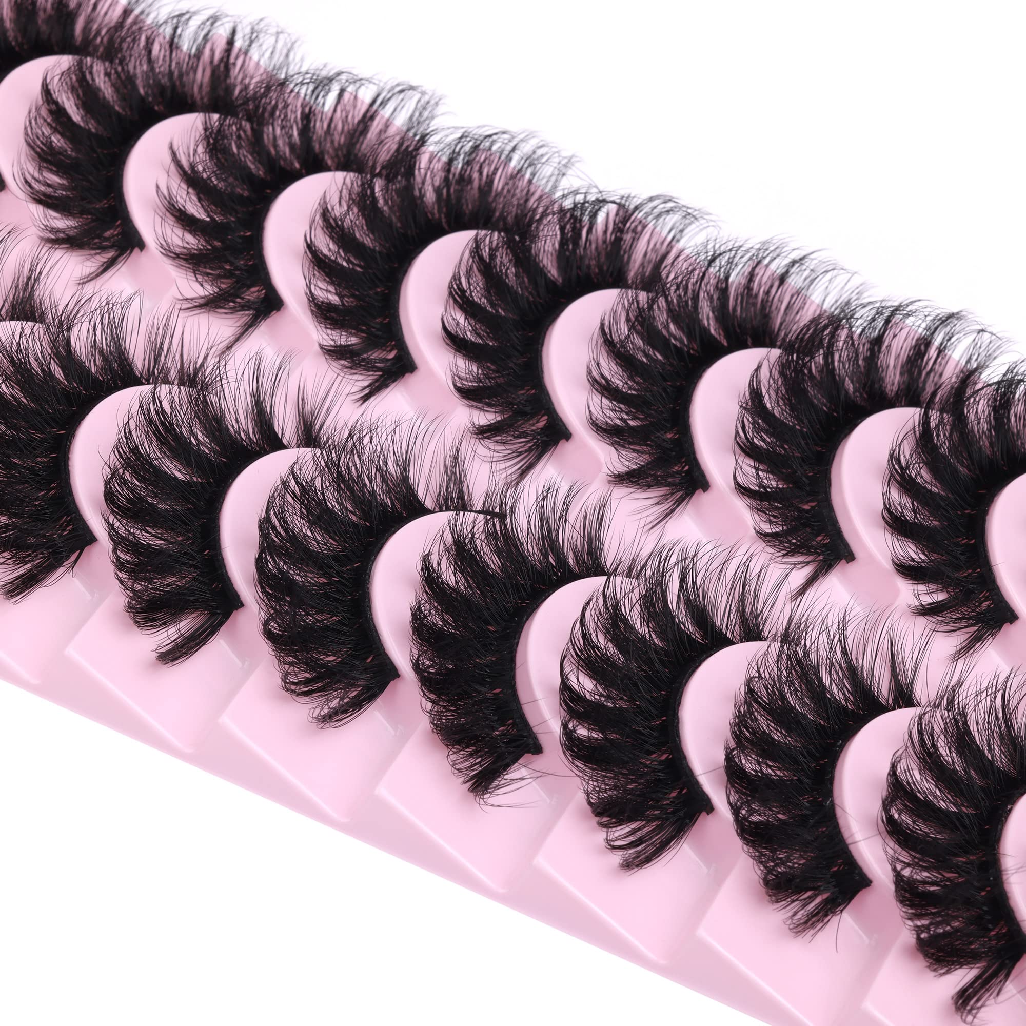 wiwoseo Eyelashes Dramatic Mink Fluffy Lashes Cat Eyes Faux Mink Lashes Natural Wispy Fluffy Lashes 19MM 3D Effect Fake Eyelashes Dramatic 10 Pairs