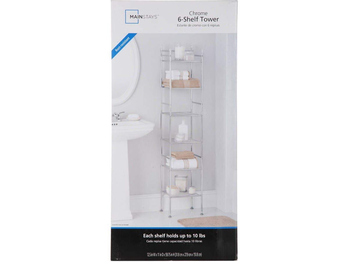 Mainstay Shelving 6-Shelf Tower, 12.60 x 11.02 x 65.75 Inches, Chrome