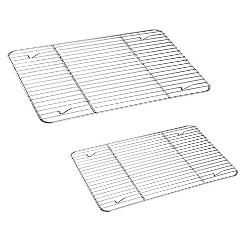 TeamFar Cooling Rack, Baking Roasting Rack Stainless Steel for Baking Sheet Oven Pan, Healthy & Rust Free, Mirror Finish & Dishwasher Safe - Set of 2(15 inch & 11 inch)
