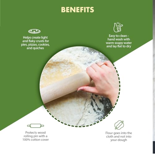 Regency Wraps Rolling Pin Cover for Non-Stick Dough Rolling, 100% Cotton Absorbs Excess Four So Pastries Come out Light and Flakey, 15" Pack of 2