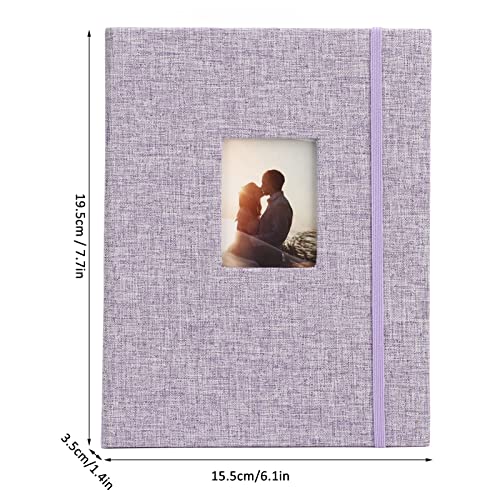 Photo Album, Hemp Woven Cotton Shell, Delicate Photo Album, 208 Pockets, Fine Workmanship, Mini for Gift (Purple)