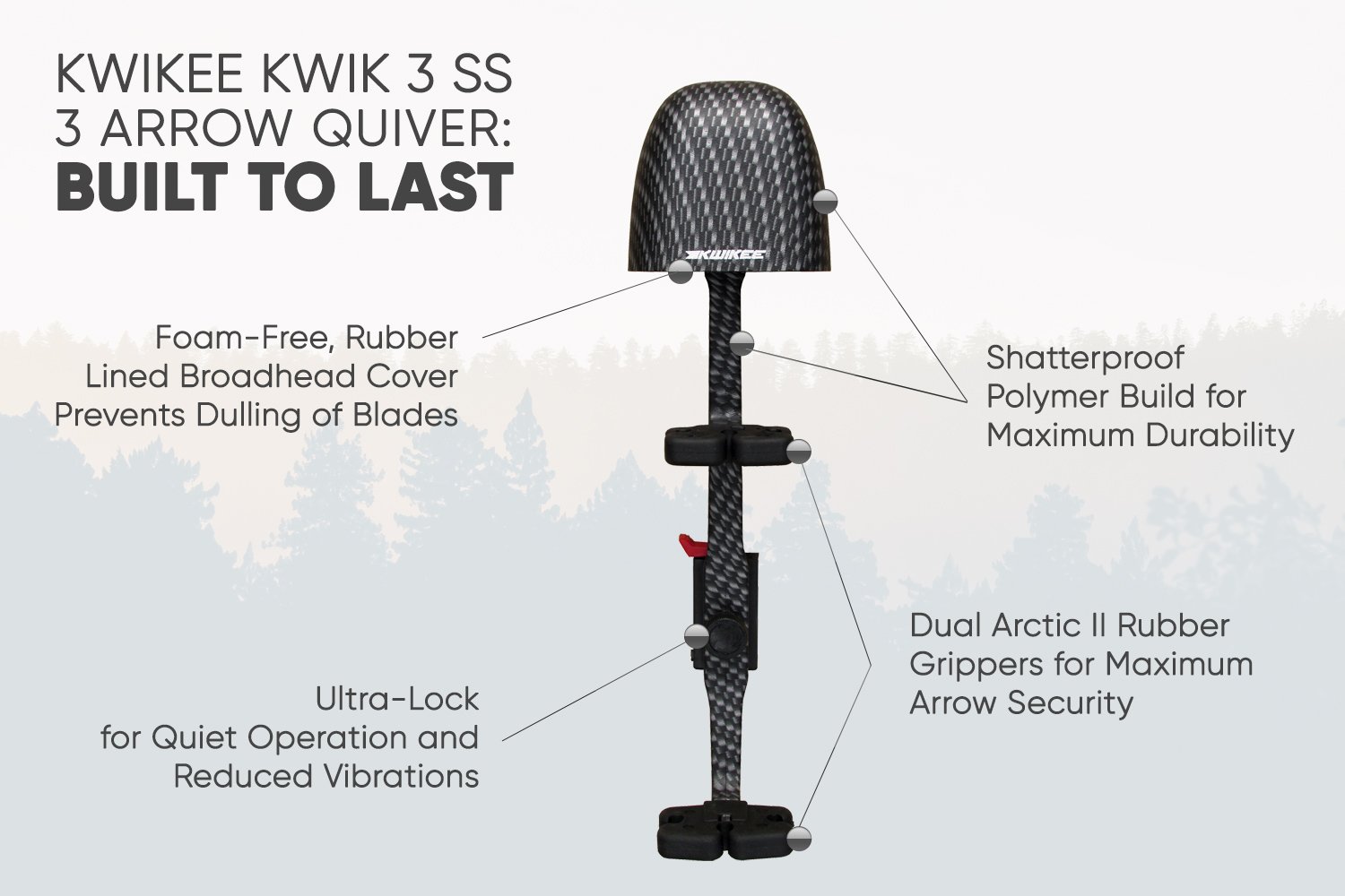 Kwikee Kwiver Kwik 3 SS 3 Arrow Bow Quiver for Archery and Hunting - Quick Detach, Lightweight, Quiet Shooting, Carbon Black