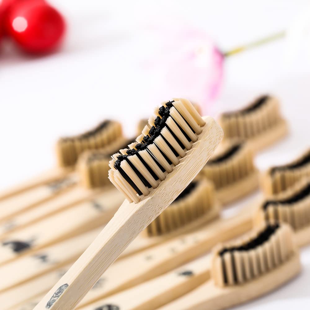 YNJFKX Cartoon Brush Handle Soft (10 Count),BPA Free, Environmentally Friendly Biodegradable Bamboo Toothbrush,Curve Bristles to Help Effectively Teeth Tooth