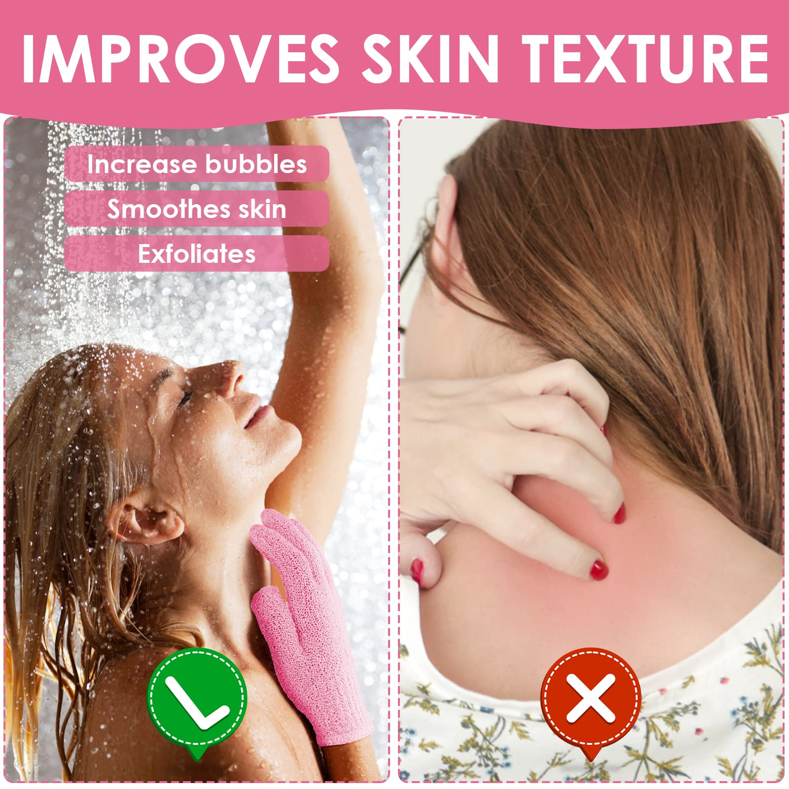 WLLHYF 2 Pcs Exfoliating Shower Gloves, Double Sided Exfoliating Bath Gloves 100% Nylon Deep Clean Body Scrubber Bathing Accessories for Women Men Exfoliation Mitt Beauty Massage Spa