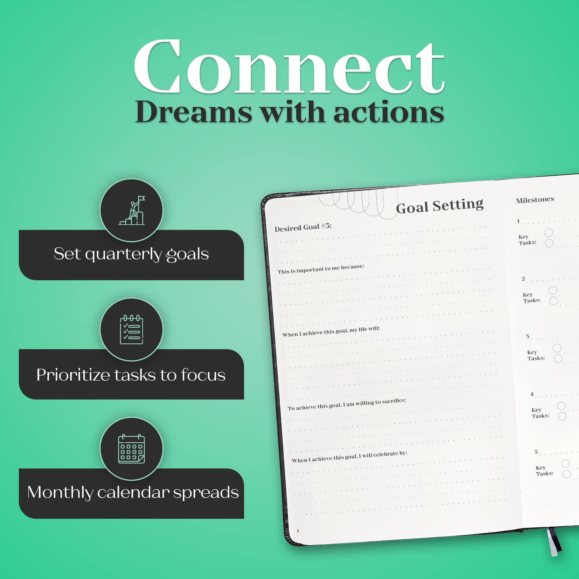 One Day - Daily Execution Planner - Boundless Black - Undated 90 Day Journal With Positive Quotes - Daily Time Management Notebook - Project Management Organizer With Faux Leather Cover
