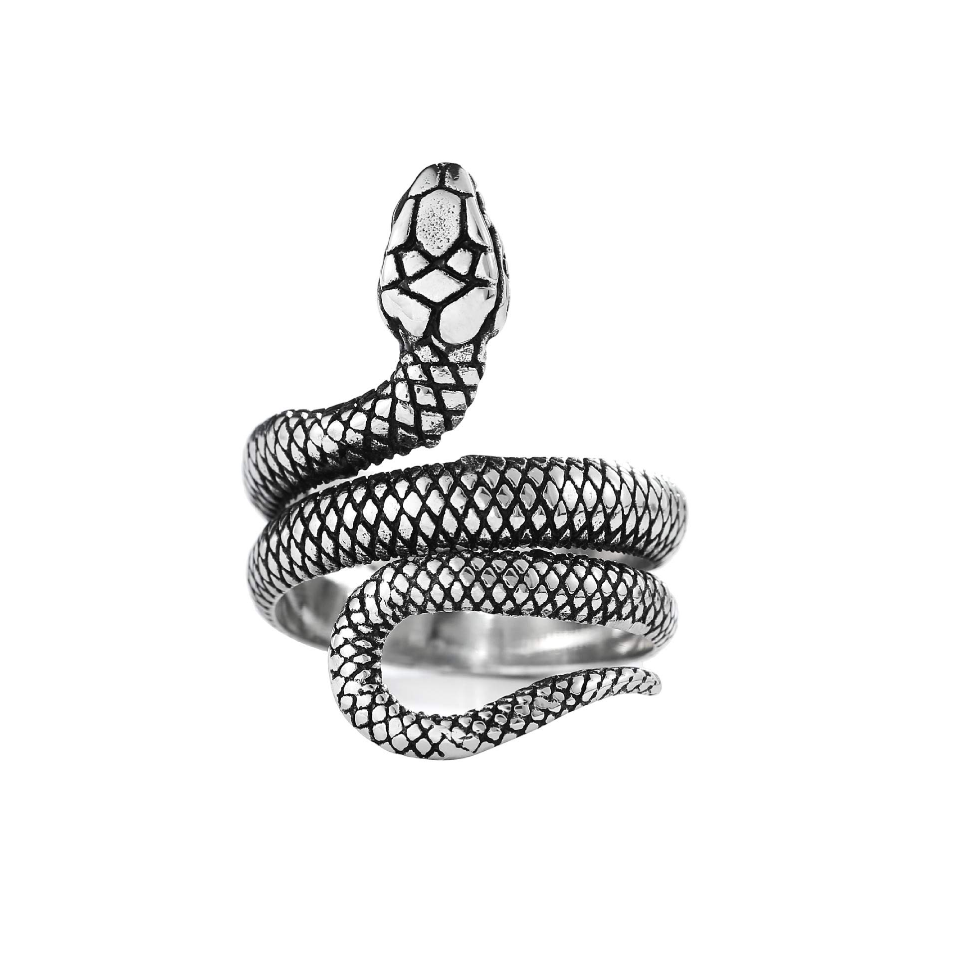 Snake Ring Vintage Snake Knuckle Rings Statement Stackable Punk Ring Reptile Serpent Ring Jewelry Gift for Women and Men (8, SILVER)