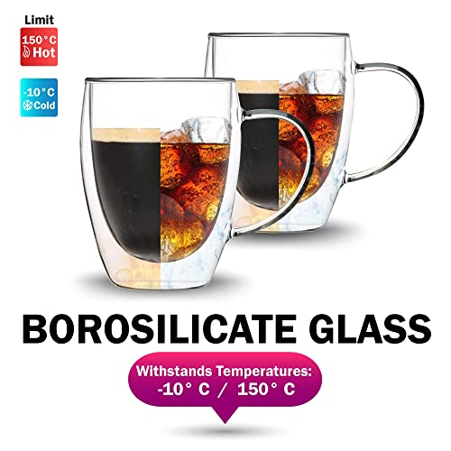 Xabono Glass Coffee Mugs Double Wall Insulated Coffee Mug 350Ml Glass Coffee Cup with Handle Insulated Cup - Coffee Mug Latte Cappuccino Large Coffee Mugs Heat Resistant and Microwave Safe, (CGC1U)