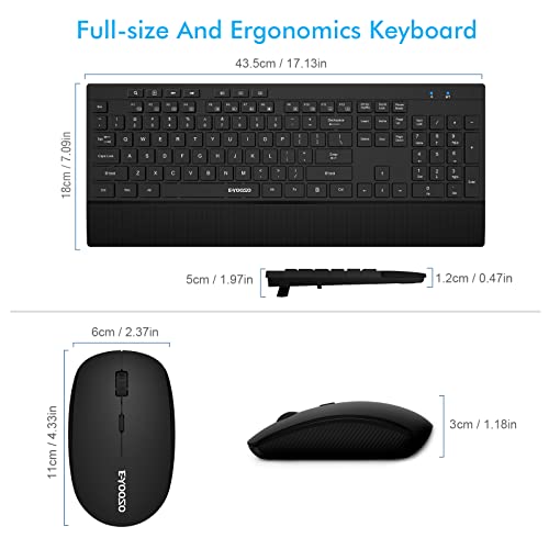 Wireless Keyboard and Mouse Combo, E-YOOSO Full-Sized 2.4GHz Wireless Keyboard with Palm Rest and 3 DPI Adjustable Wireless Mouse for Windows, Mac OS Desktop/Laptop/PC
