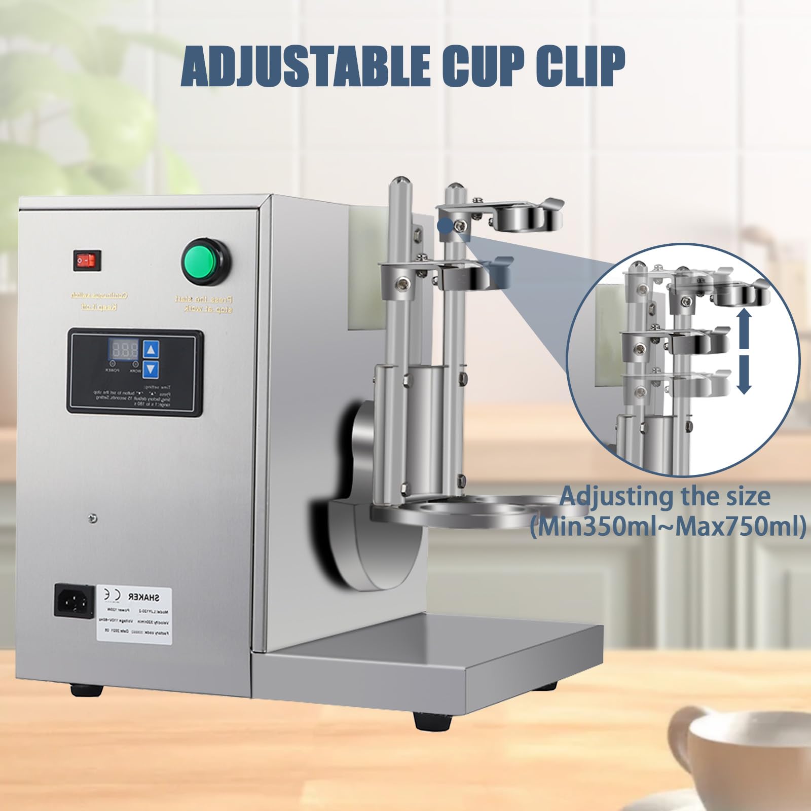 TECSPACE 110V Milk Tea Shaker Machine Stainless Steel, Double-Cup,120W 400r/min