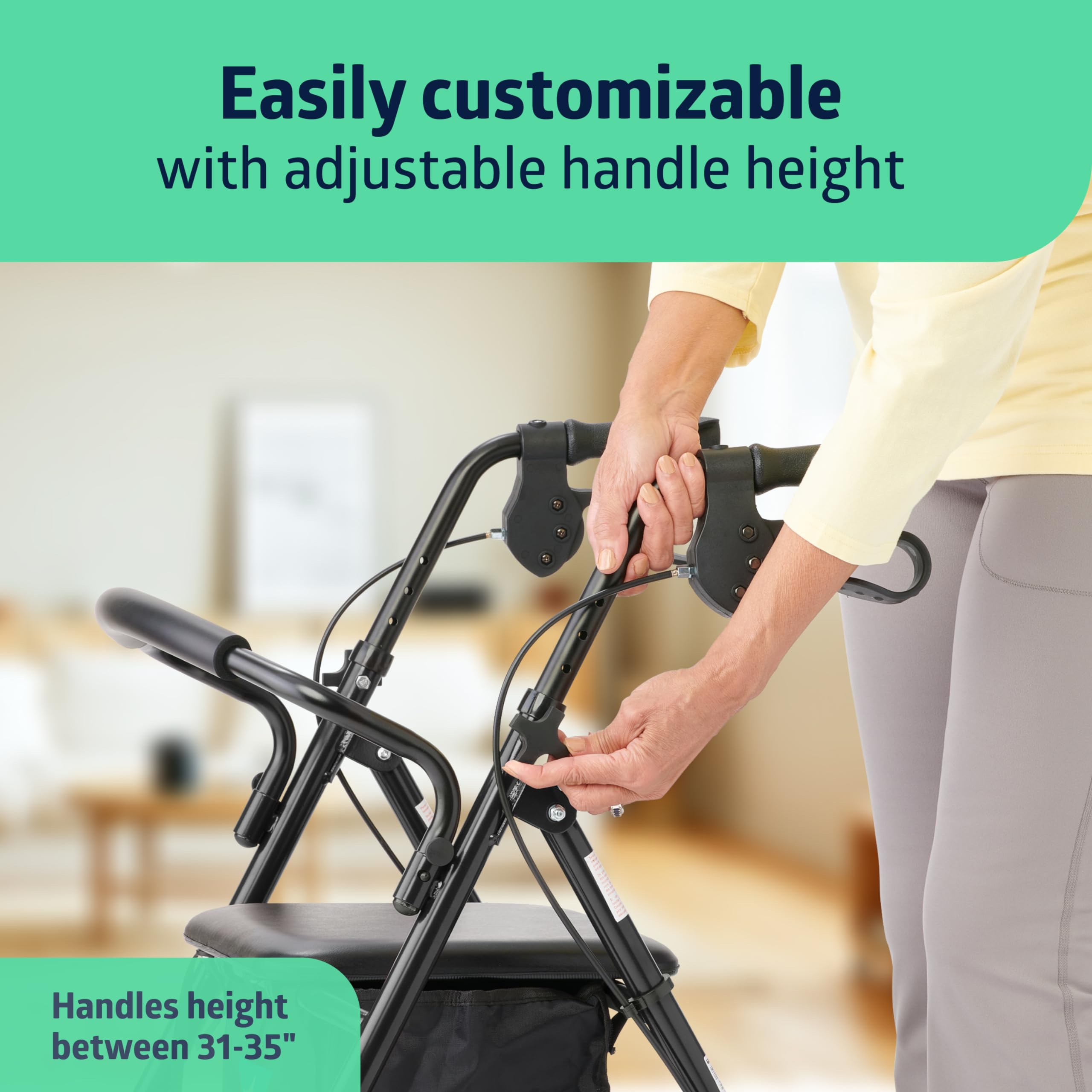 Medline Steel Rollator Walker for Adult Mobility Impairment, Black, 300 lb. Weight Capacity, 6” Wheels, Foldable, Adjustable Handles, Rolling Walker for Seniors