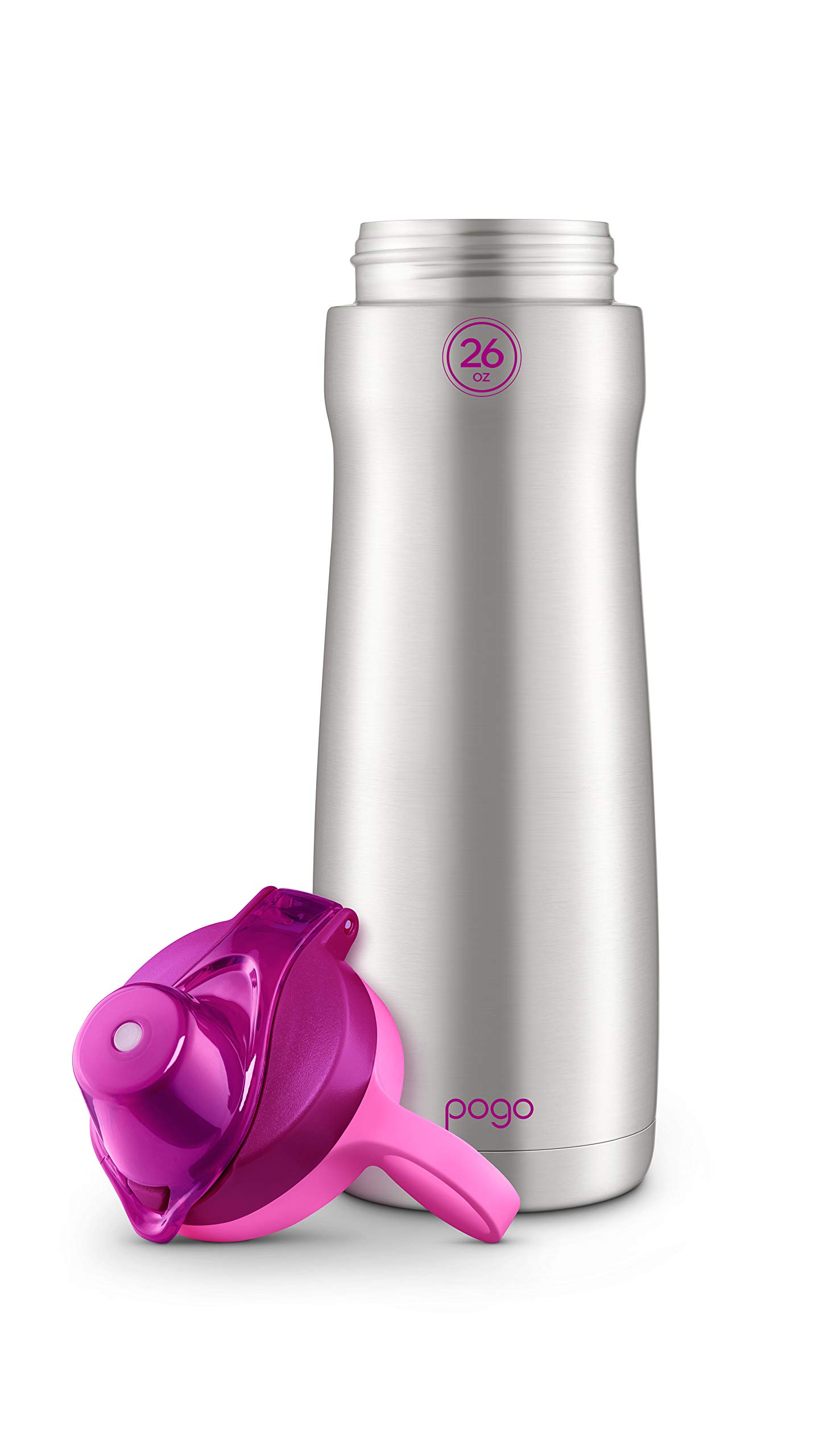 Pogo Vacuum Insulated Stainless Steel Water Bottle with Leak Proof Chug Lid and Silicone Carry Loop, Fuchsia, 26 oz