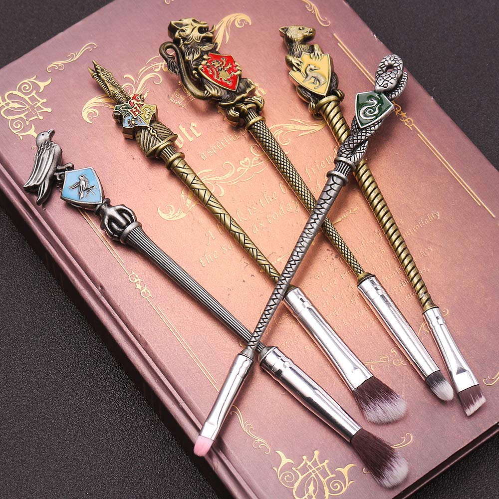 Magic Wand Makeup Brushes Set - 5pcs Wizard Wand Makeup Brushes Foundation Blending Blush Eyeshadow Face Lip Powder Brush Beauty Tools (New-Bronze)
