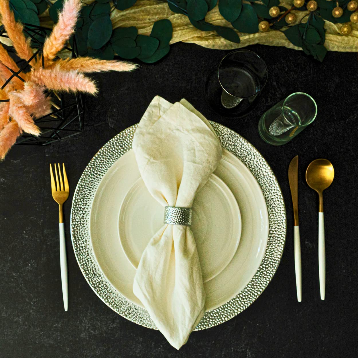 Rickion Charger Plates and Napkin Rings, Set of 6, Silver Chargers for Dinner Plates β Unique, Elegant, Bubble Plate Chargers & Matching Napkin Rings β Thick, Reusable PP Plastic