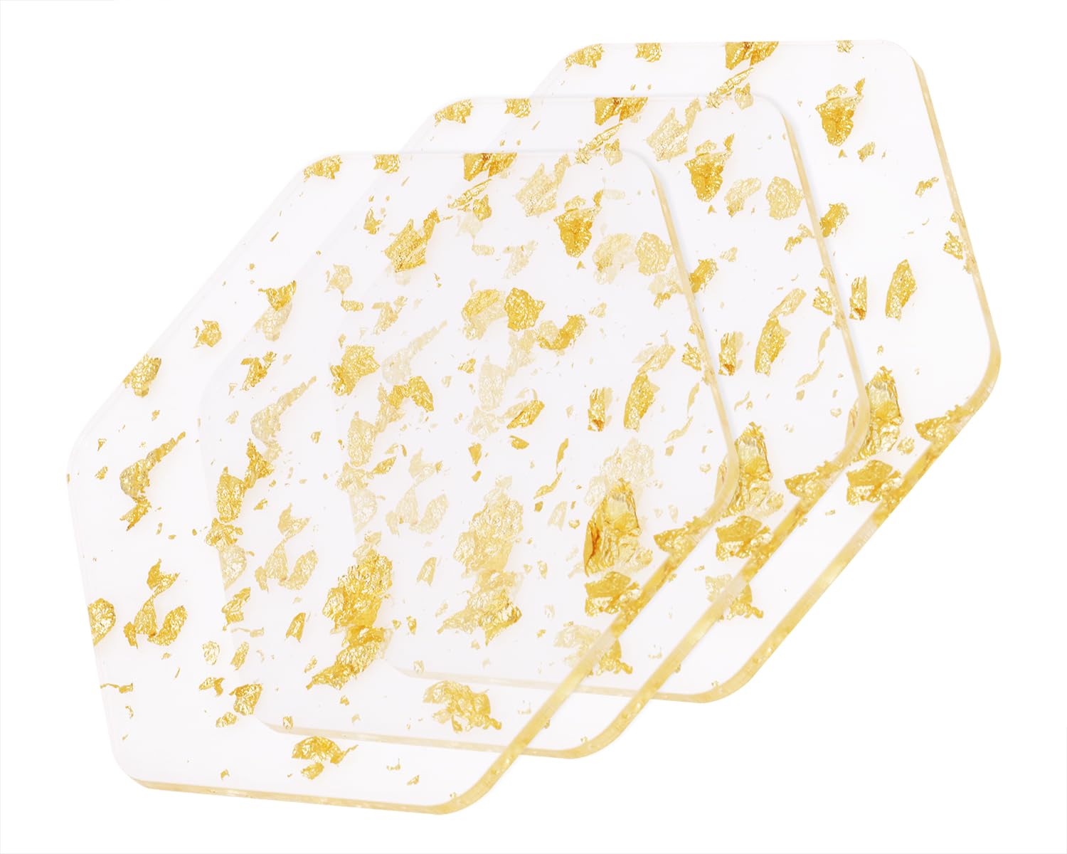 Mini Skater 3pcs Clear Acrylic Bar Coaster Gold Foil Modern Cup Drink Mat Plate Creative Rug Mug Pad for Table Countertop Desk Cold Hot Drink Coffee Tea Kitchen Home Decor (Modern Hexagon)
