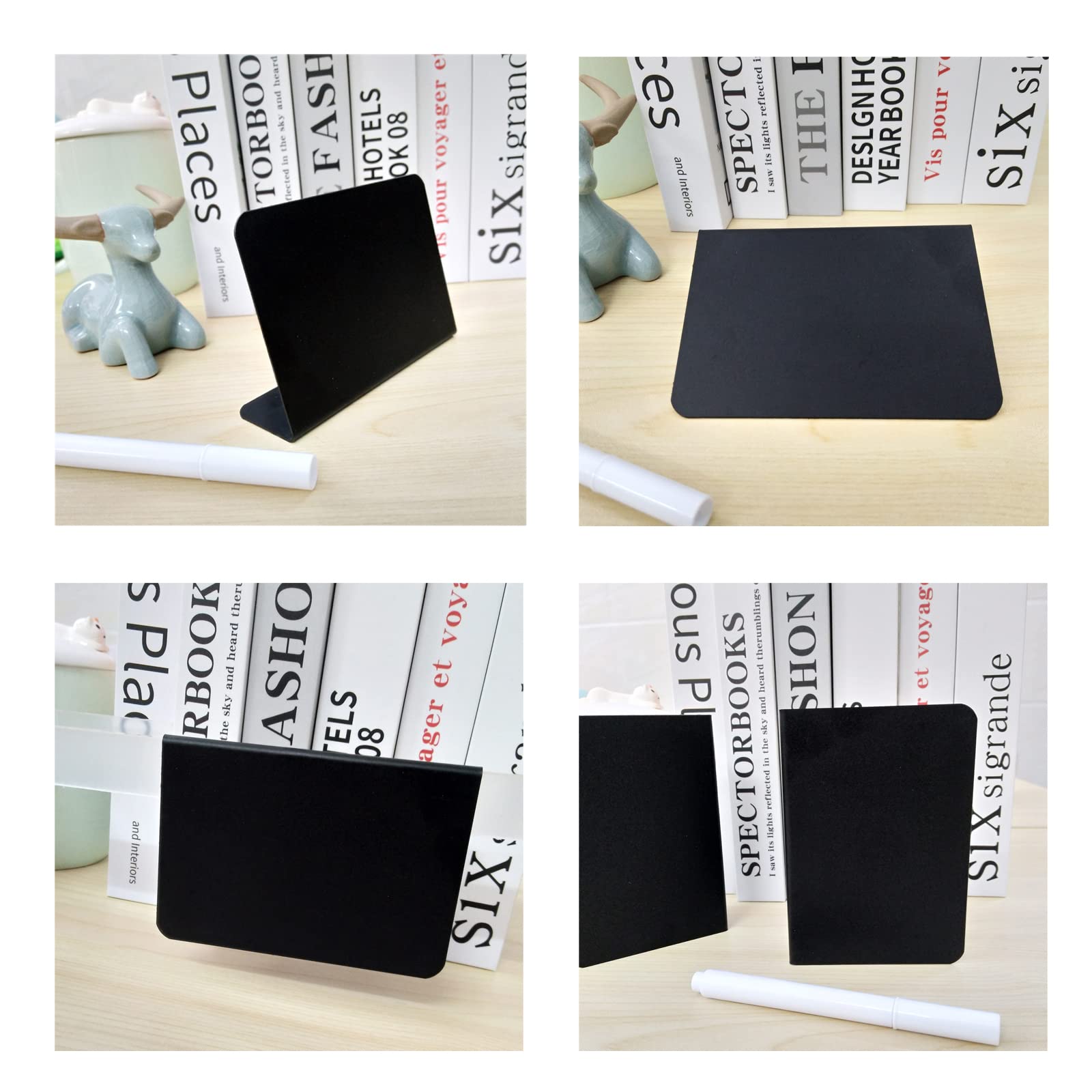 Medsuo 6pcs Mini Chalkboard Signs, L-Shape Small Blackboard with 2 Erasable Blackboard Pens for School, Weddings Table Sign, Party Food Signs, Bakery, Message Board Signs (4 x 2.8 inch)
