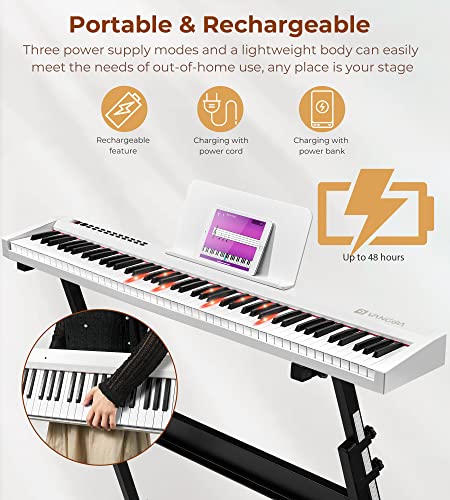 Piano Keyboard 88 Keys, Electric Keyboard Piano for Beginner with APP Learning, Touch Sensitive Keys,Sustain Pedal, Power Supply and Storage Bag, White, by Vangoa