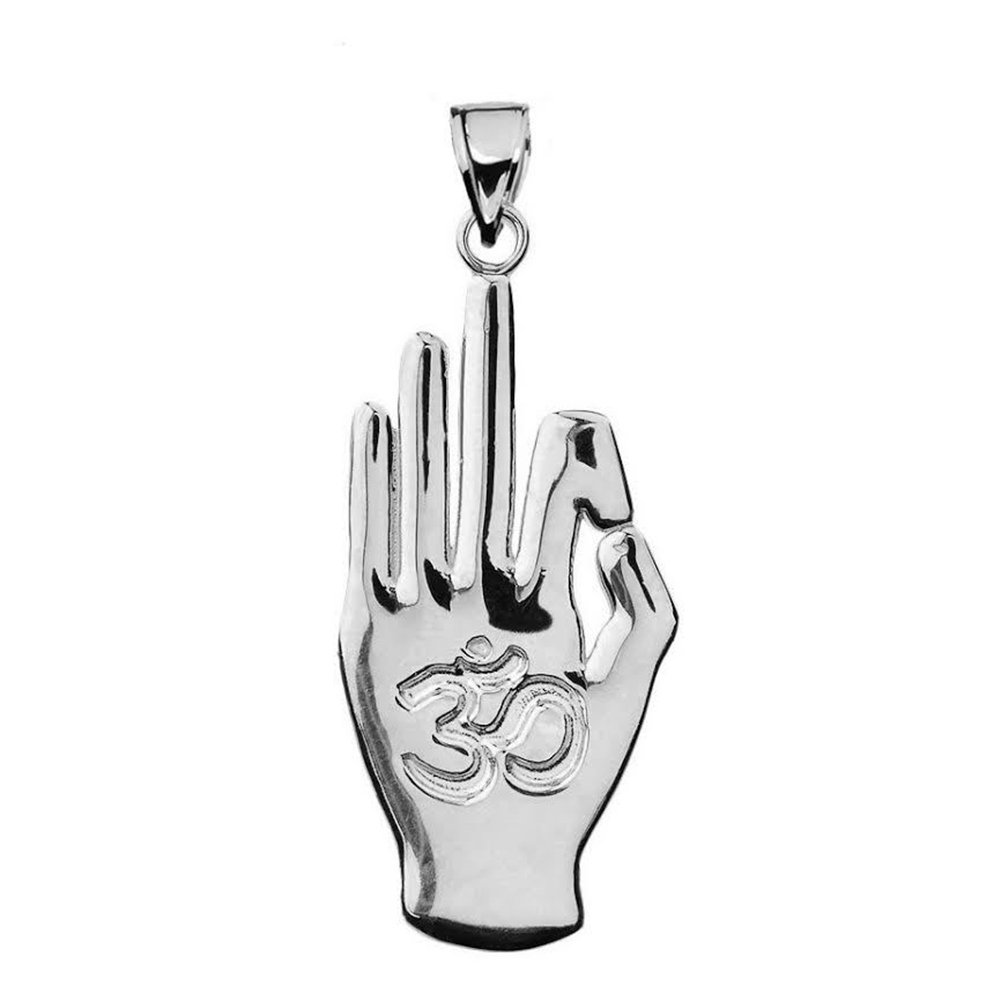 Middle Eastern Jewelry Unique Sterling Silver Stay Calm Om/Ohm Hand Signal Pendant Necklace, 20"