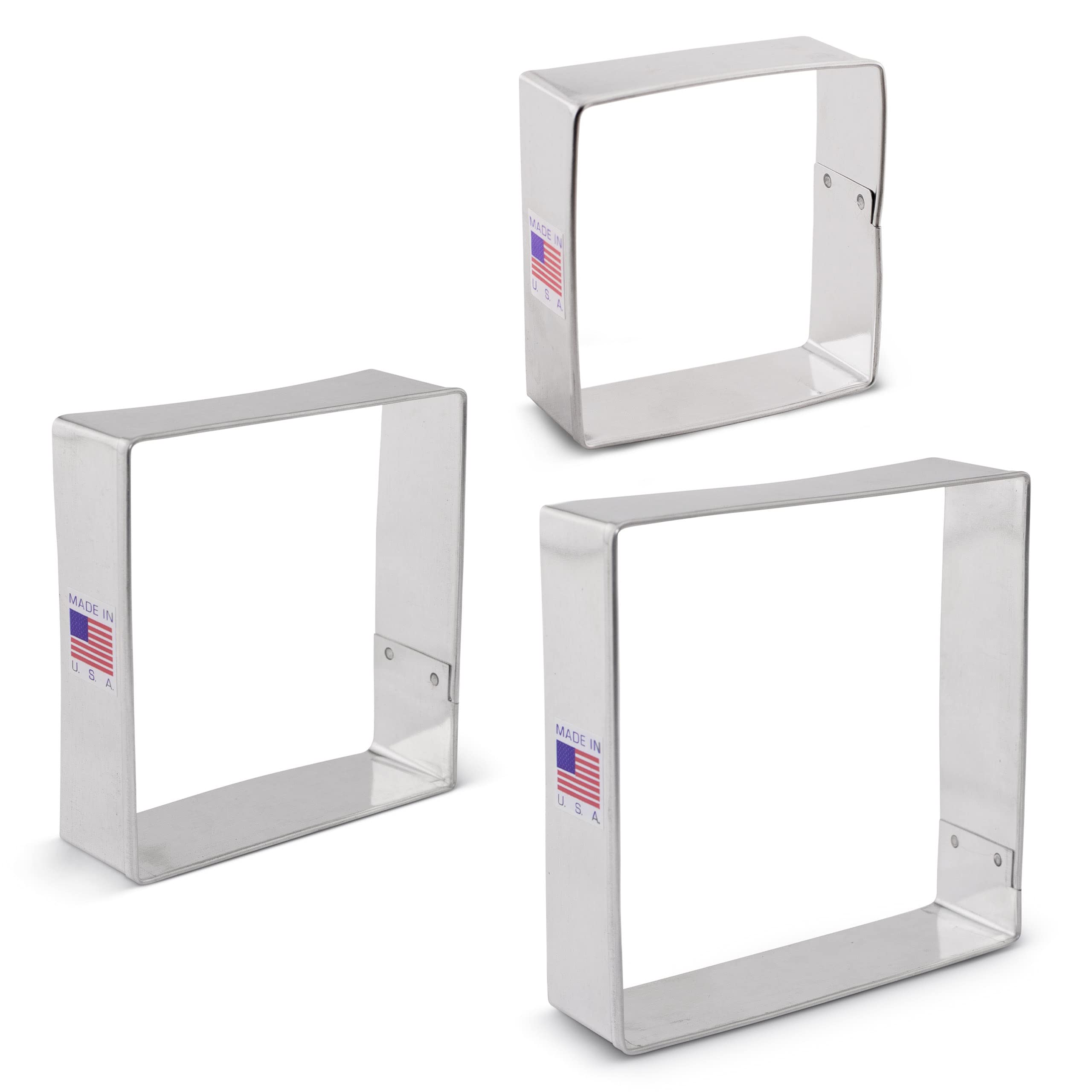 Square Cookie Cutters 3-Pc. Set Made in USA by Ann Clark, 2.5", 3", 3.5"